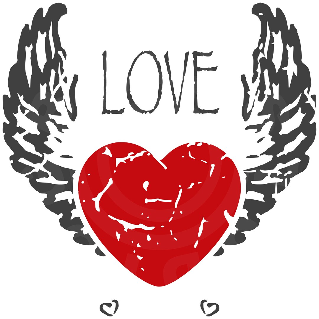 Love Heart Angel Wings Distressed Valentine SVG Love Heart Printable ...