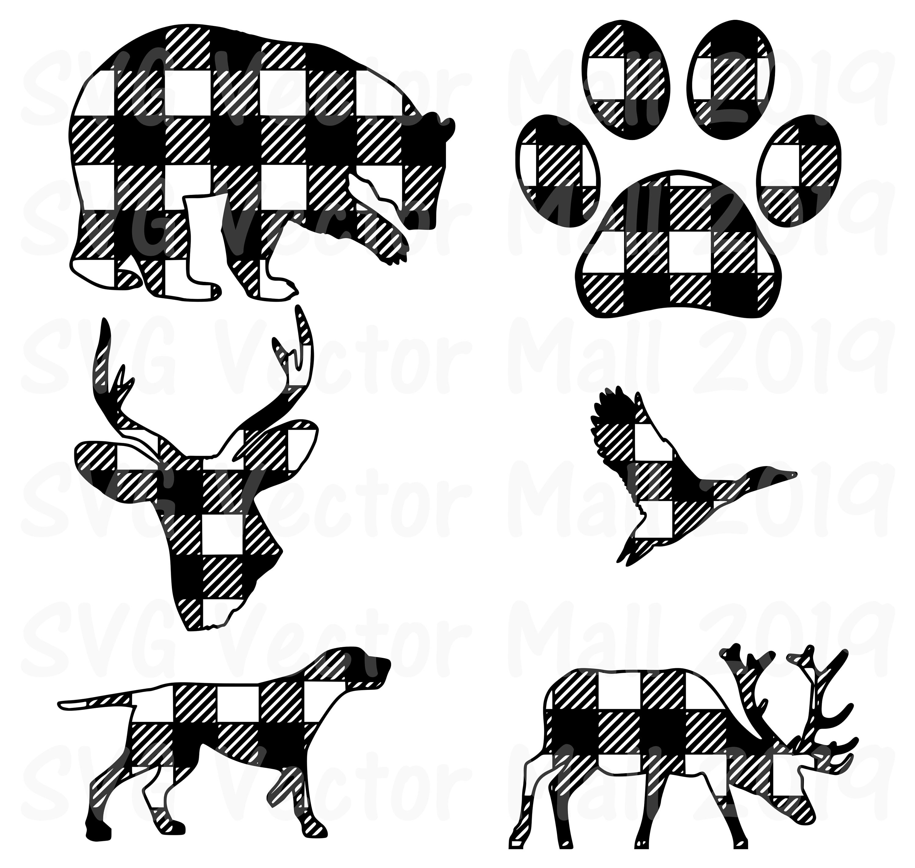 Plaid Animals, SVG, Plaid Deer, Dog Paw Svg, Buffalo Plaid, Bear ...