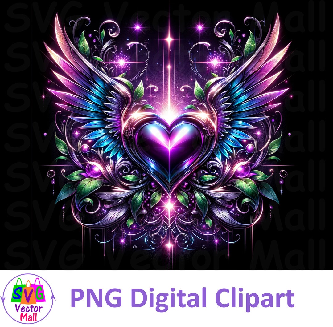 Purple Winged Chrome Heart PNG Clipart Digital Download - Etsy UK