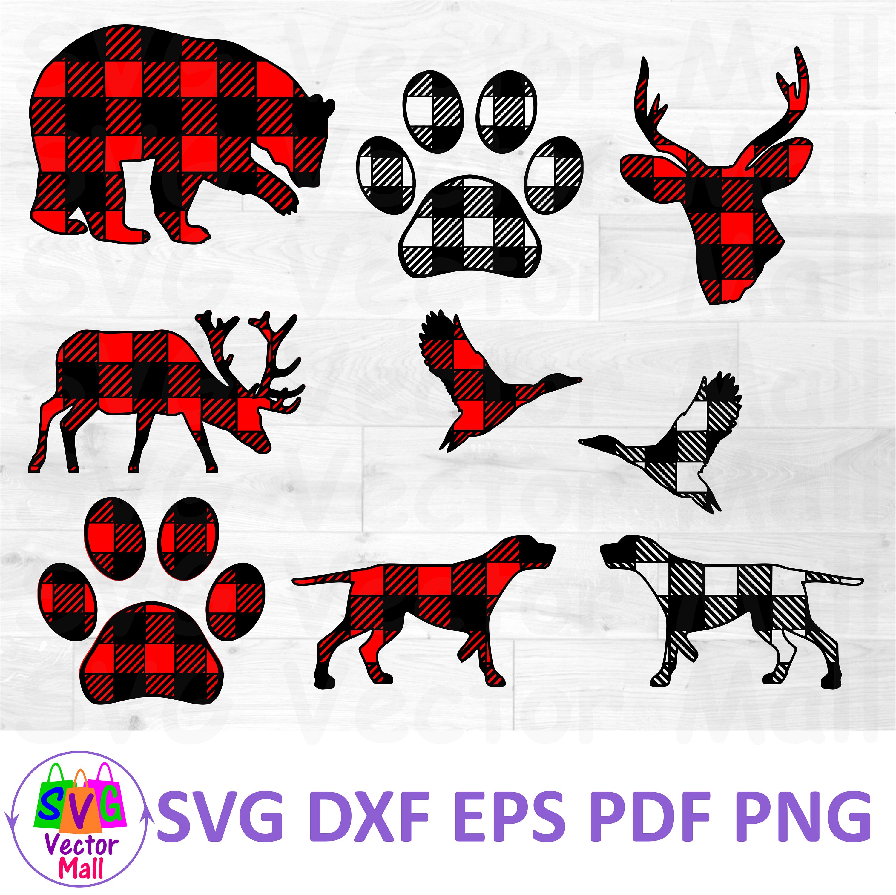 Plaid Animals, SVG, Plaid Deer, Dog Paw Svg, Buffalo Plaid, Bear ...