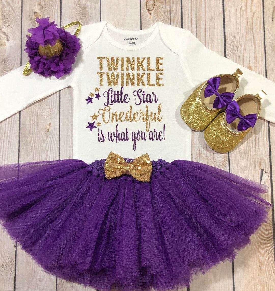 Twinkle Star 1st Birthday Outfit: Purple Tutu, Gold Shoes - Etsy