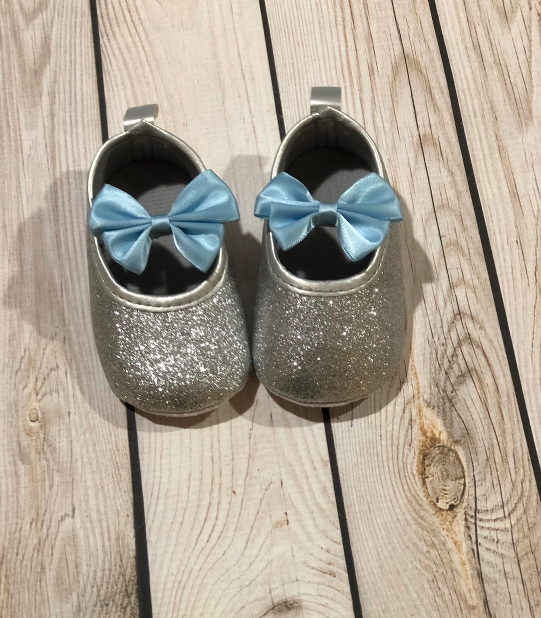 Baby Glitter Silver Shoes, Baby Blue Bow, Baby Glitter Shoes Silver ...