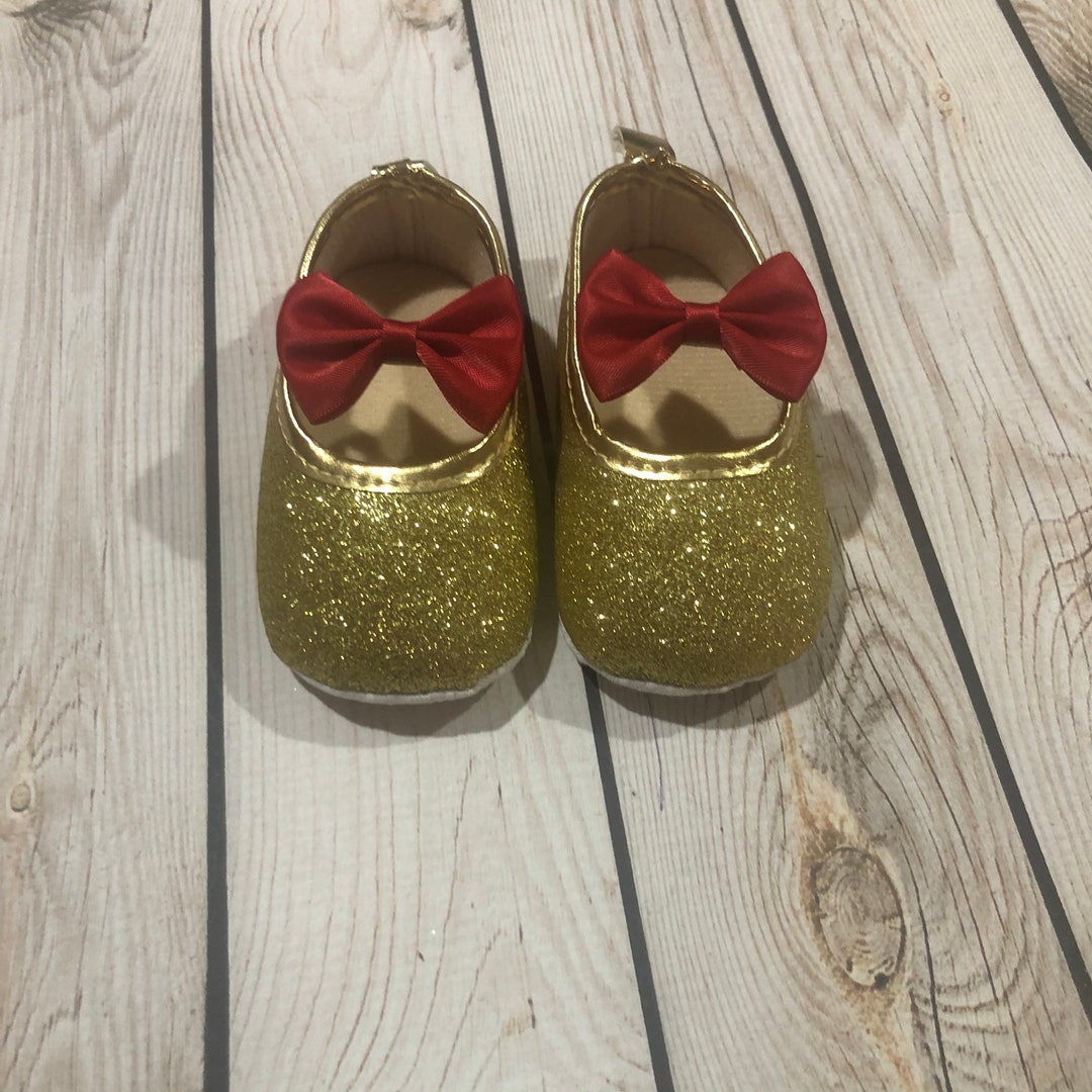 Red Bow Baby Glitter Shoes, Baby Shoes Gold, First Birthday Shoes Red ...