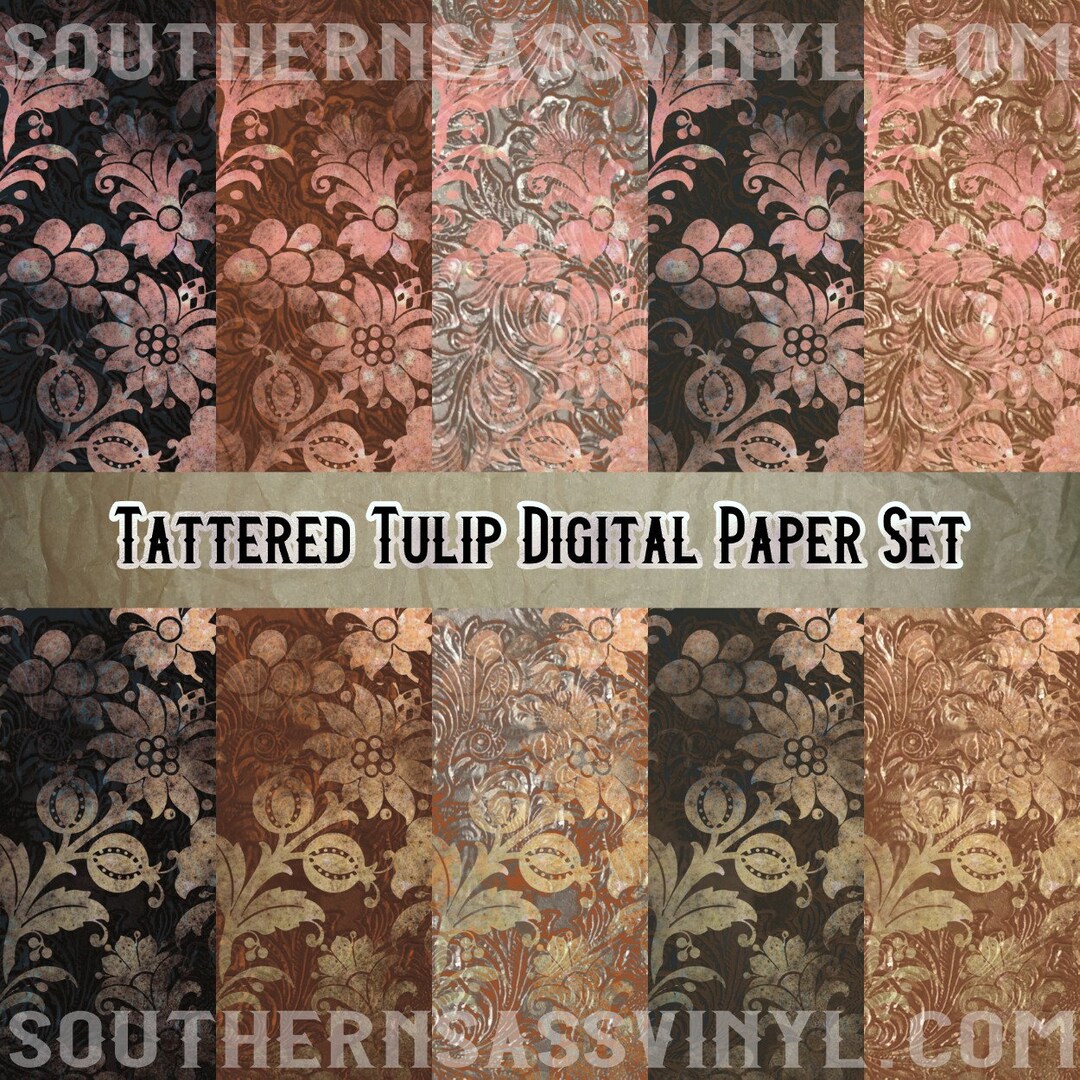 Set of 5 Tattered Tulip Digital Papers - Instant Download (sublimation ...