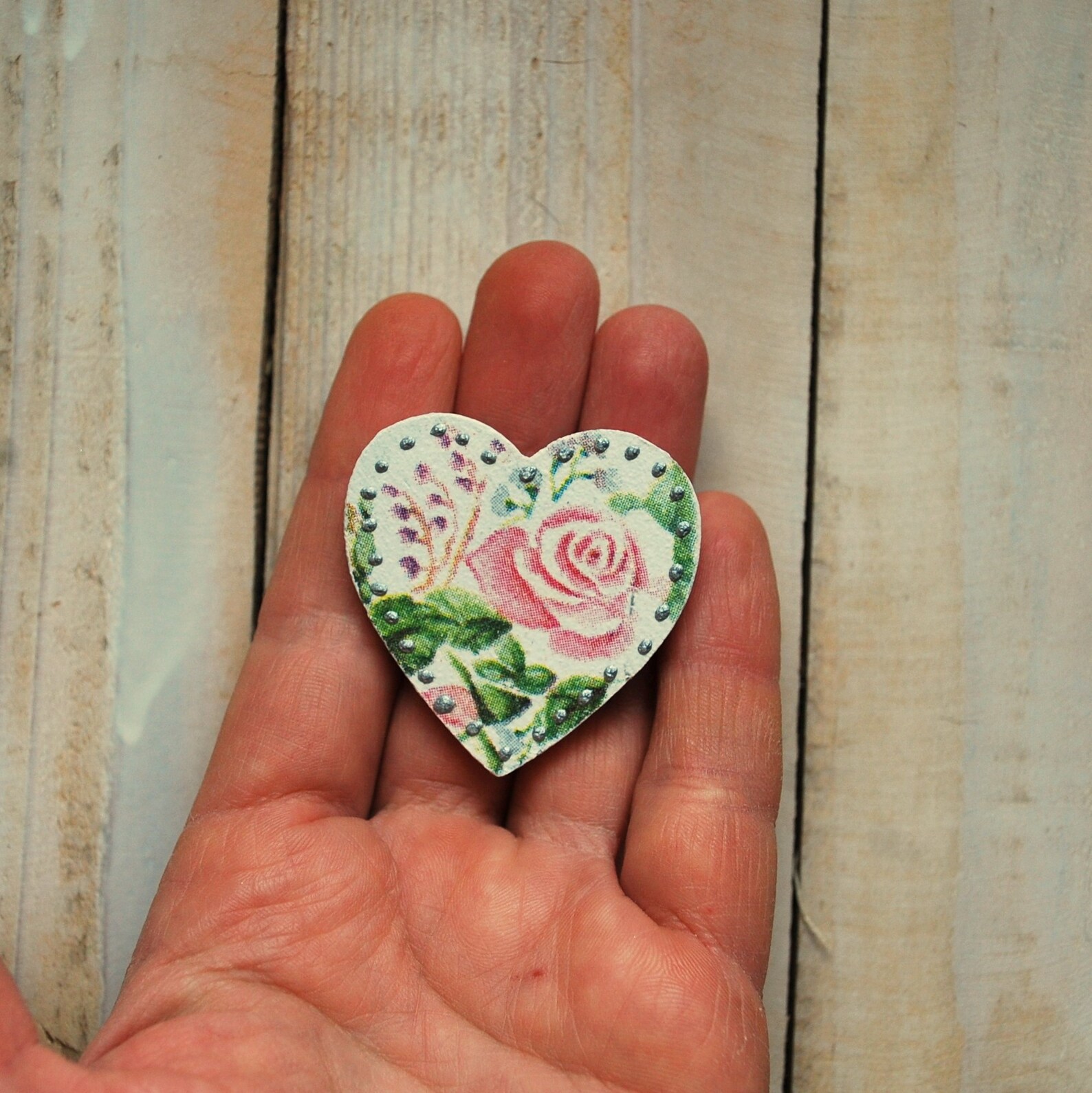 Mini Wooden Decoupage Refrigerator Magnet Heart Plaque Magnet ...