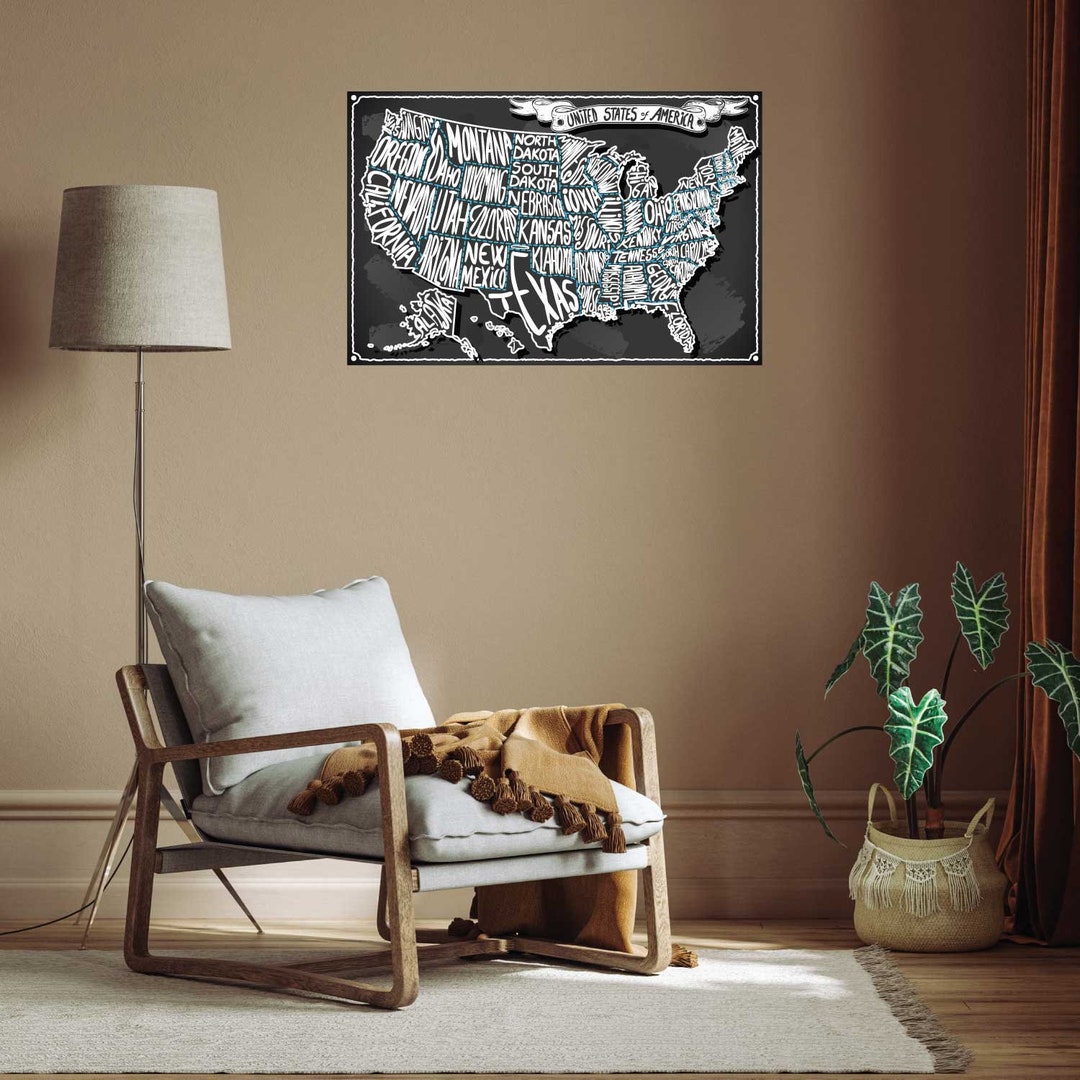 USA Vintage Handwriting Map Wall Decal Vinyl Sticker - Etsy