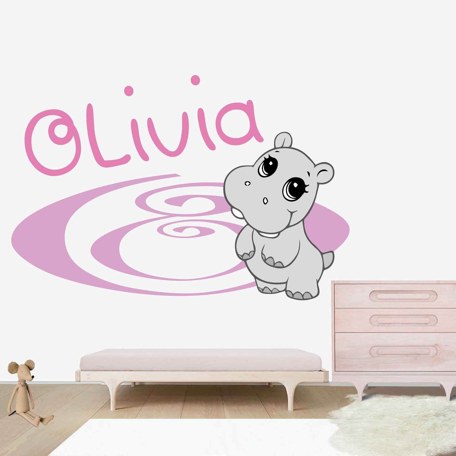 Cute Hippo Name Decal Personalized Name Decal Name Sticker | Etsy