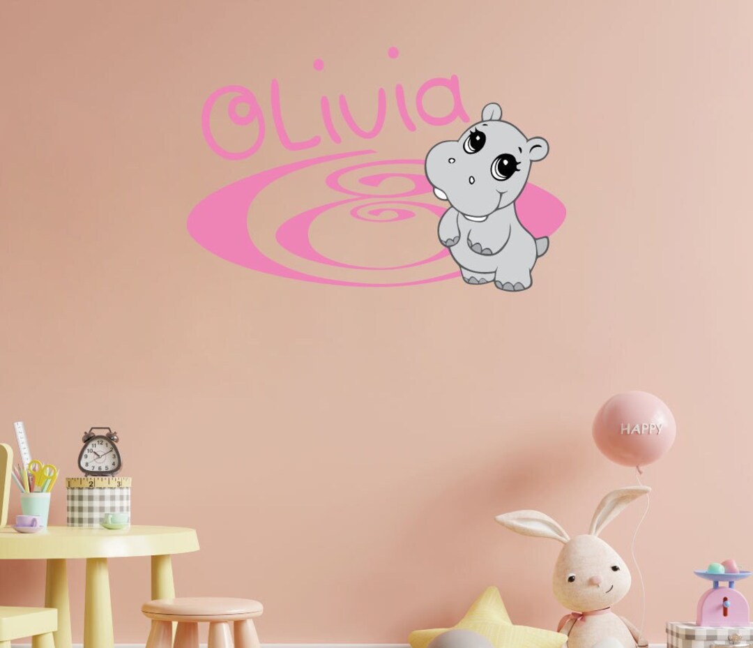 Cute Hippo Name Decal - Personalized Name Decal - Name Sticker - Custom ...