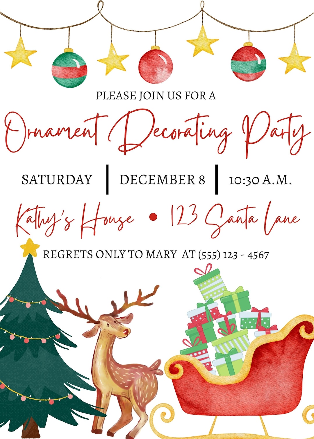 Ornament Decorating Party Invitation for Christmas, INSTANT DOWNLOAD ...