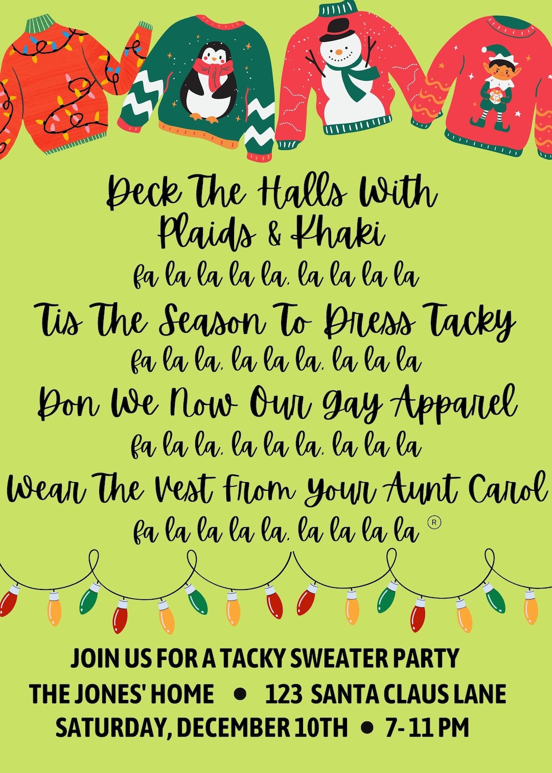 Tacky Sweater Party, Ugly Sweater Party, Christmas Invitation, INSTANT ...