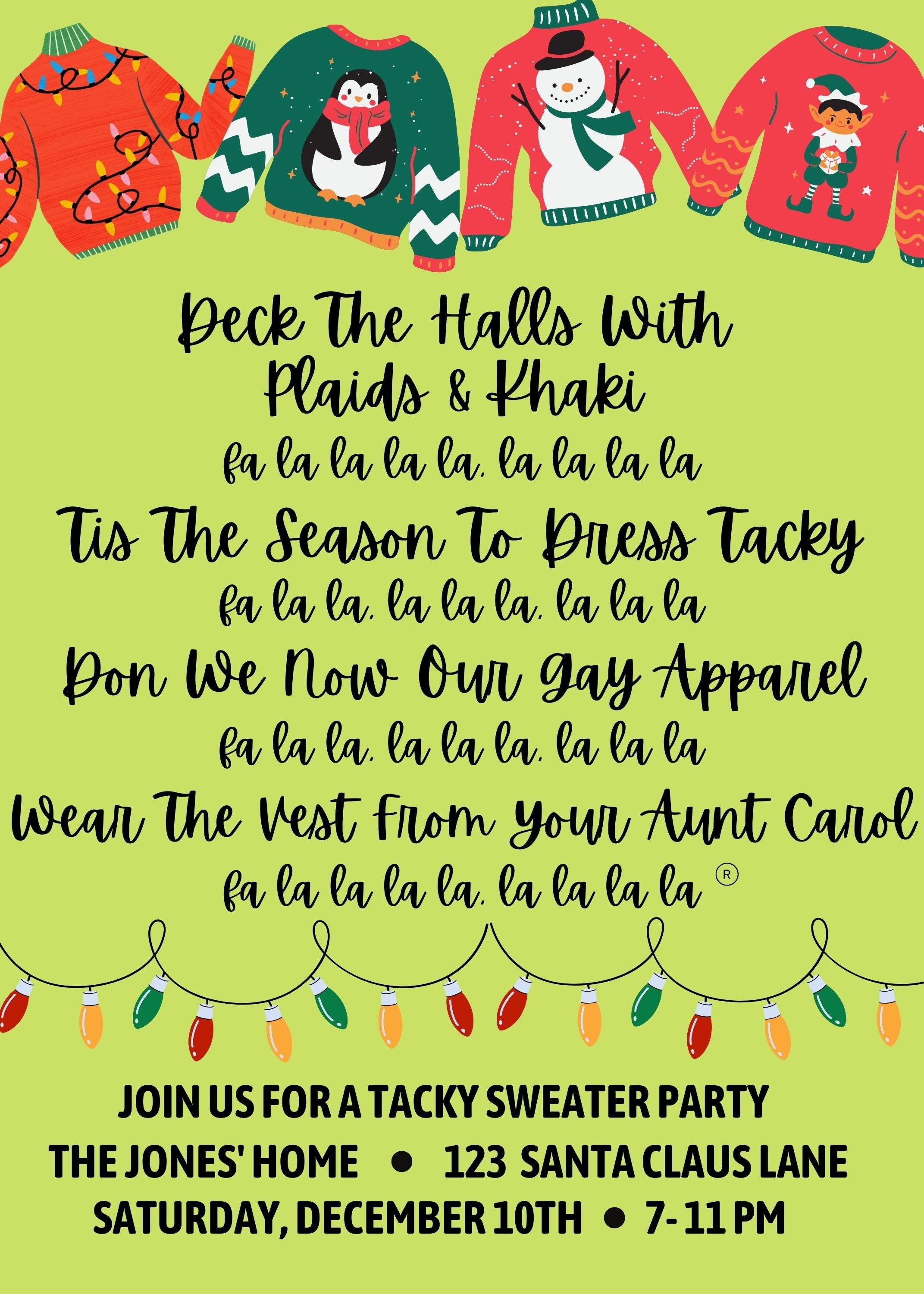 Tacky Sweater Party, Ugly Sweater Party, Christmas Invitation, INSTANT ...