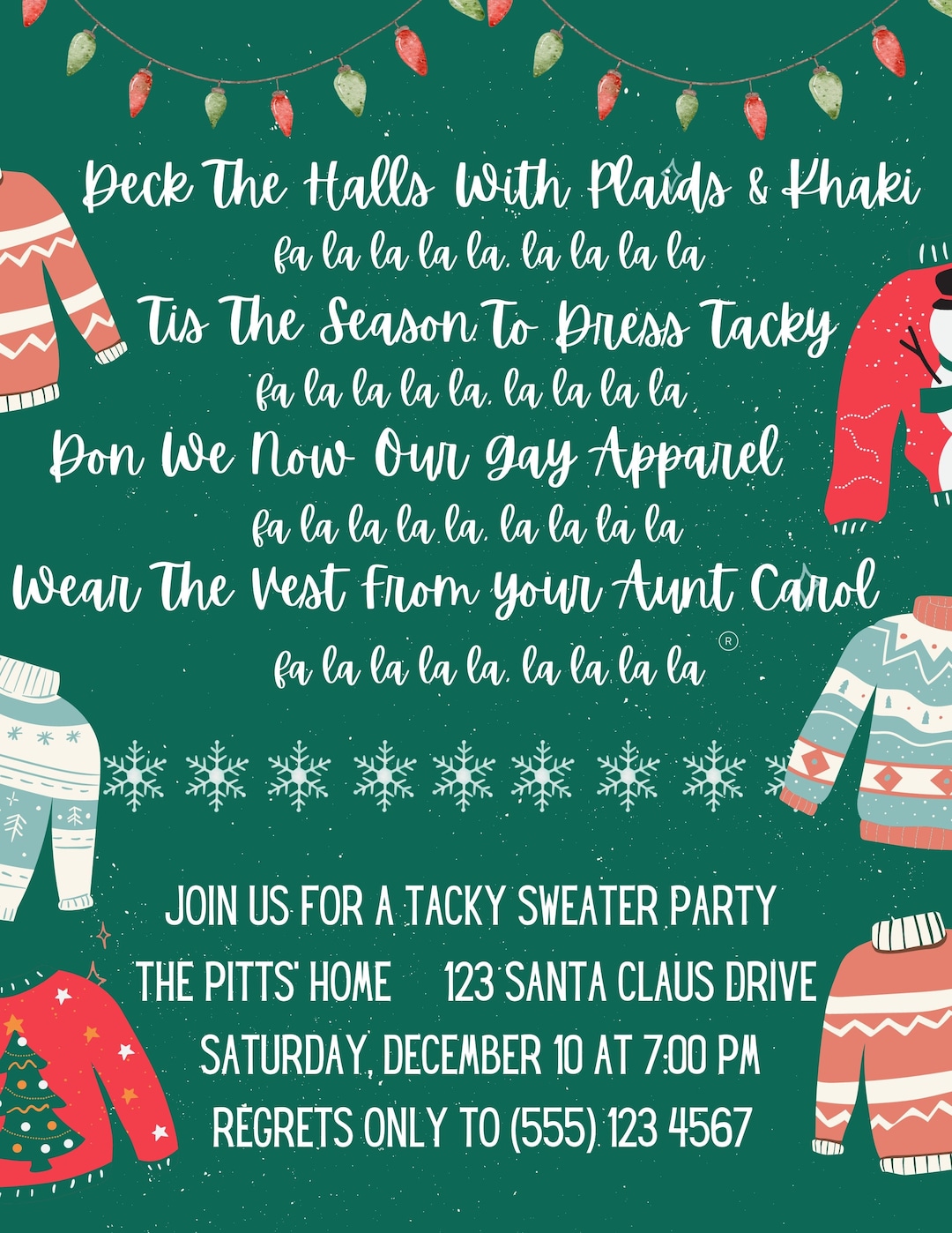 Tacky Sweater Party, Ugly Sweater Party, Christmas Invitation, INSTANT ...