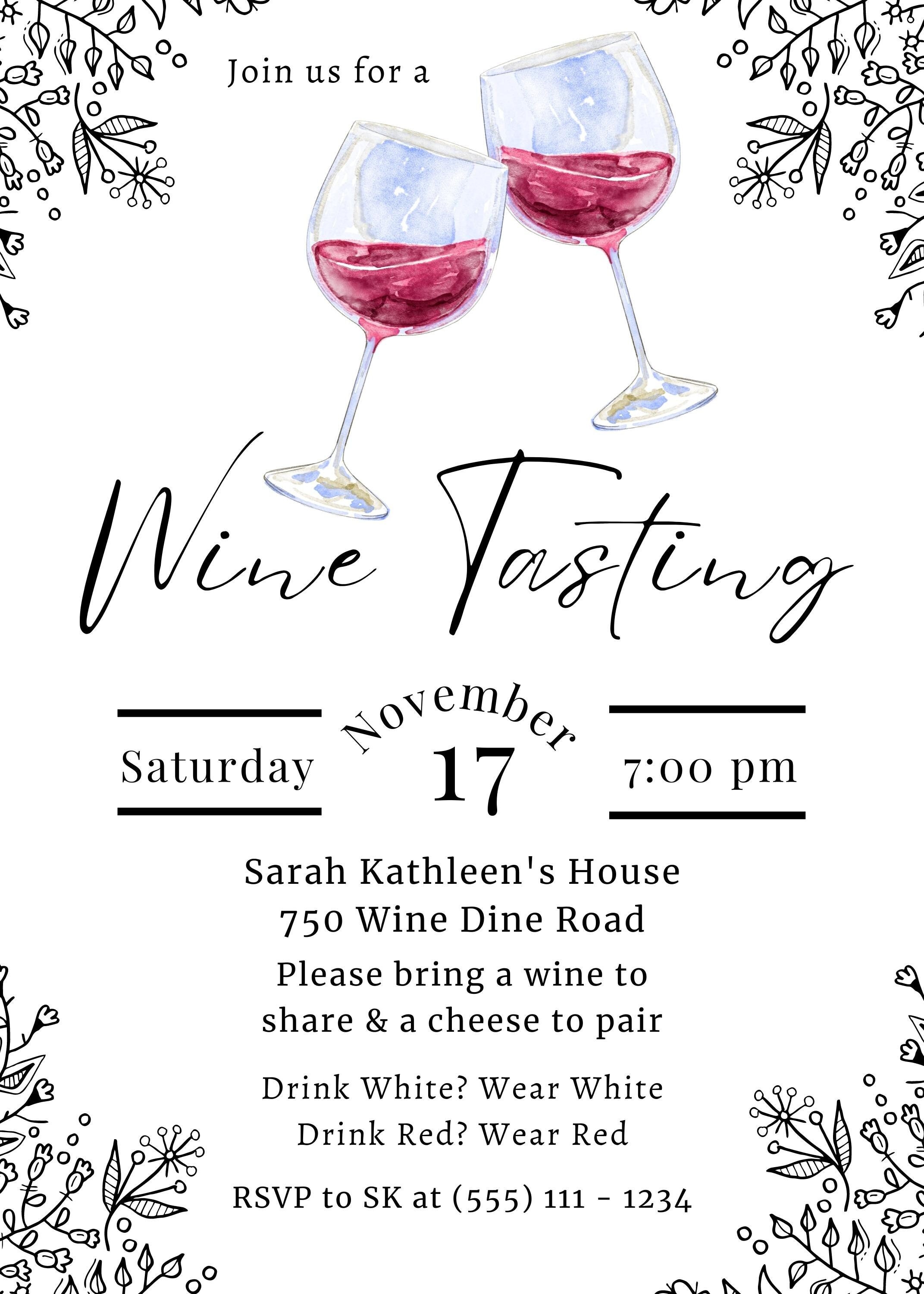 Wine Tasting Party Invitation, Wine Tasting Invitation, Wine & Cheese ...