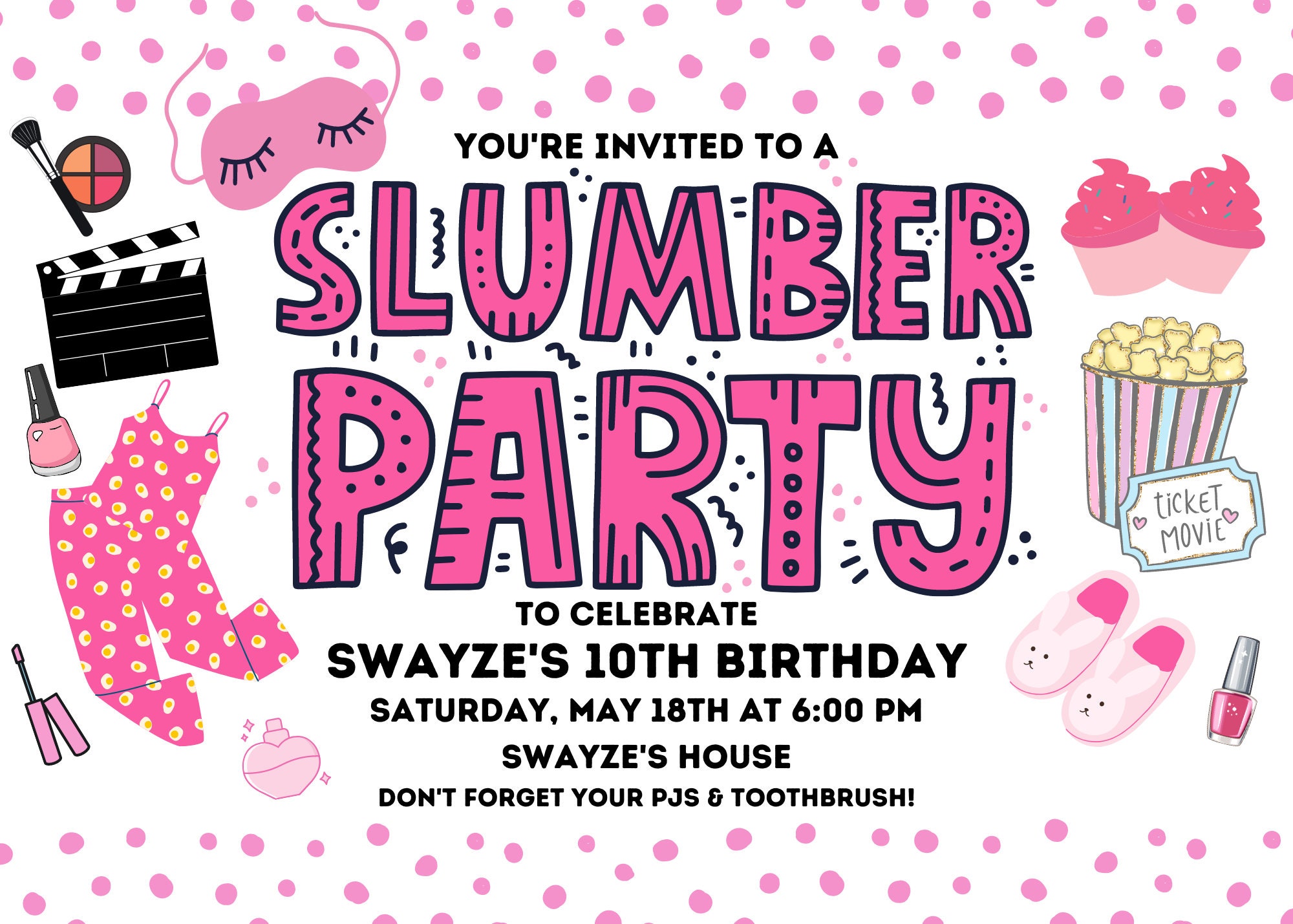 Slumber Party Invitation, INSTANT DOWNLOAD (with Canva) - Etsy