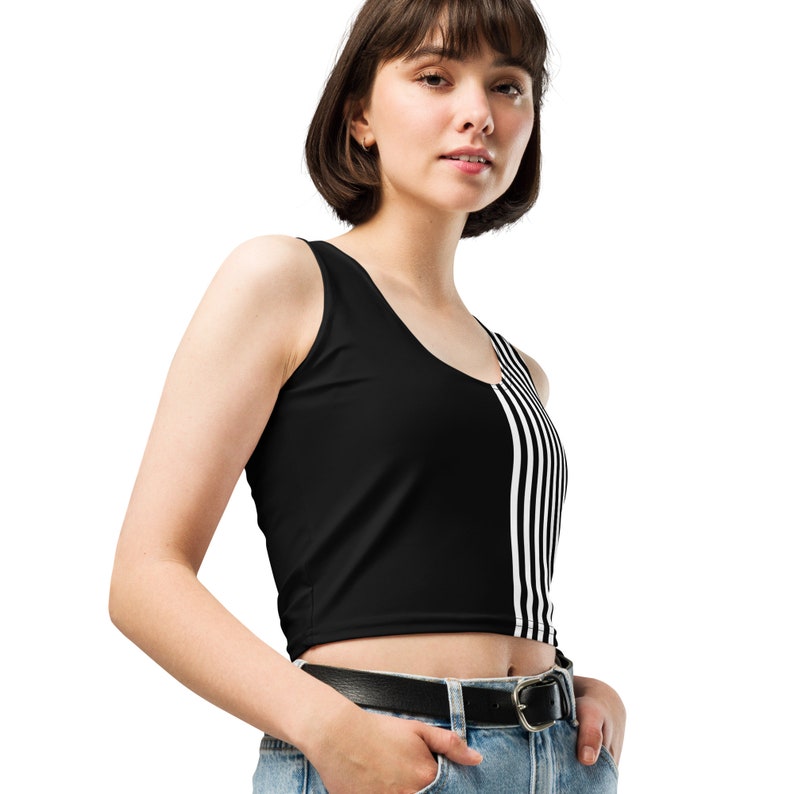 Black and White Striped Crop Top | Half and Half Tank Top | Summer Tee ...