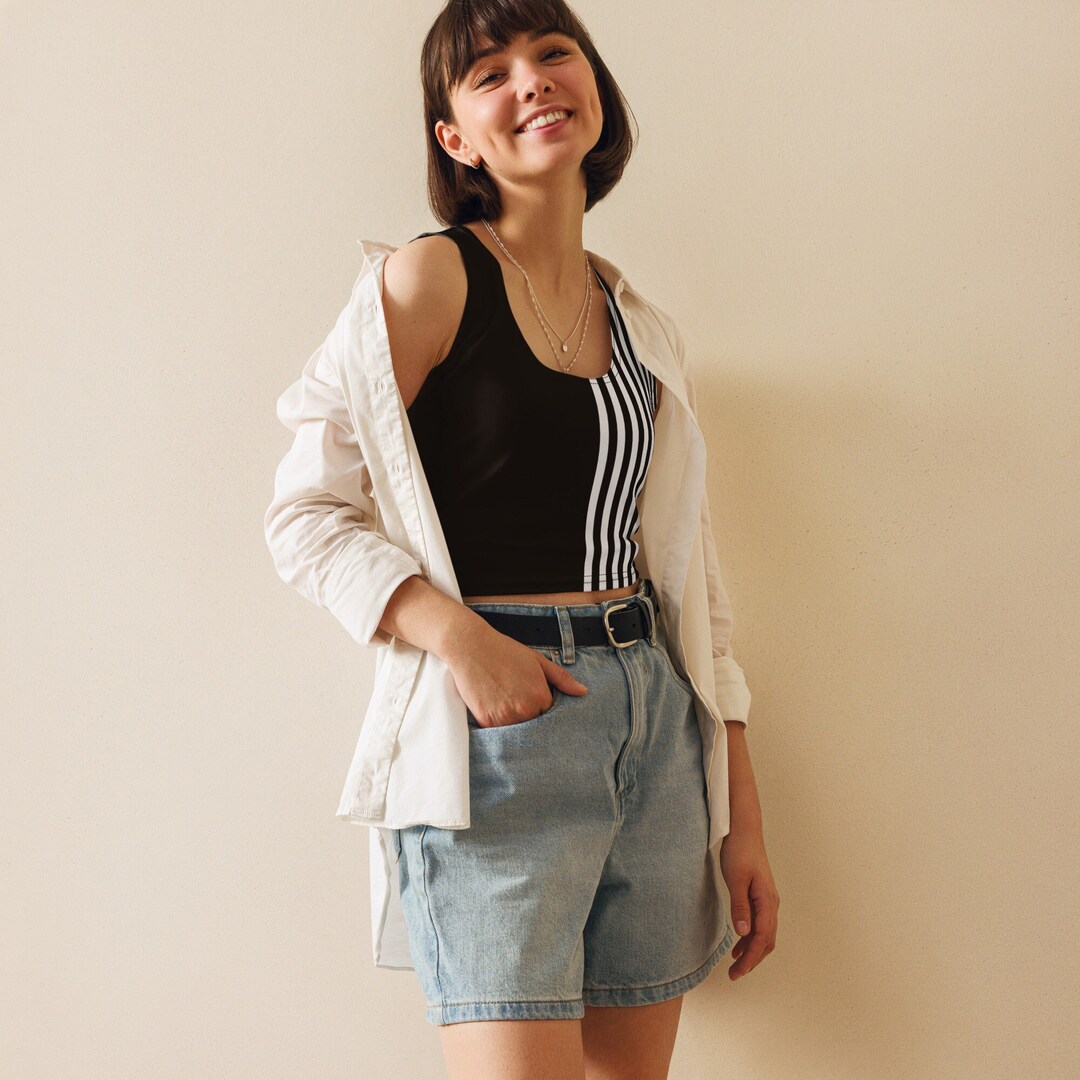Black and White Striped Crop Top | Half and Half Tank Top | Summer Tee ...