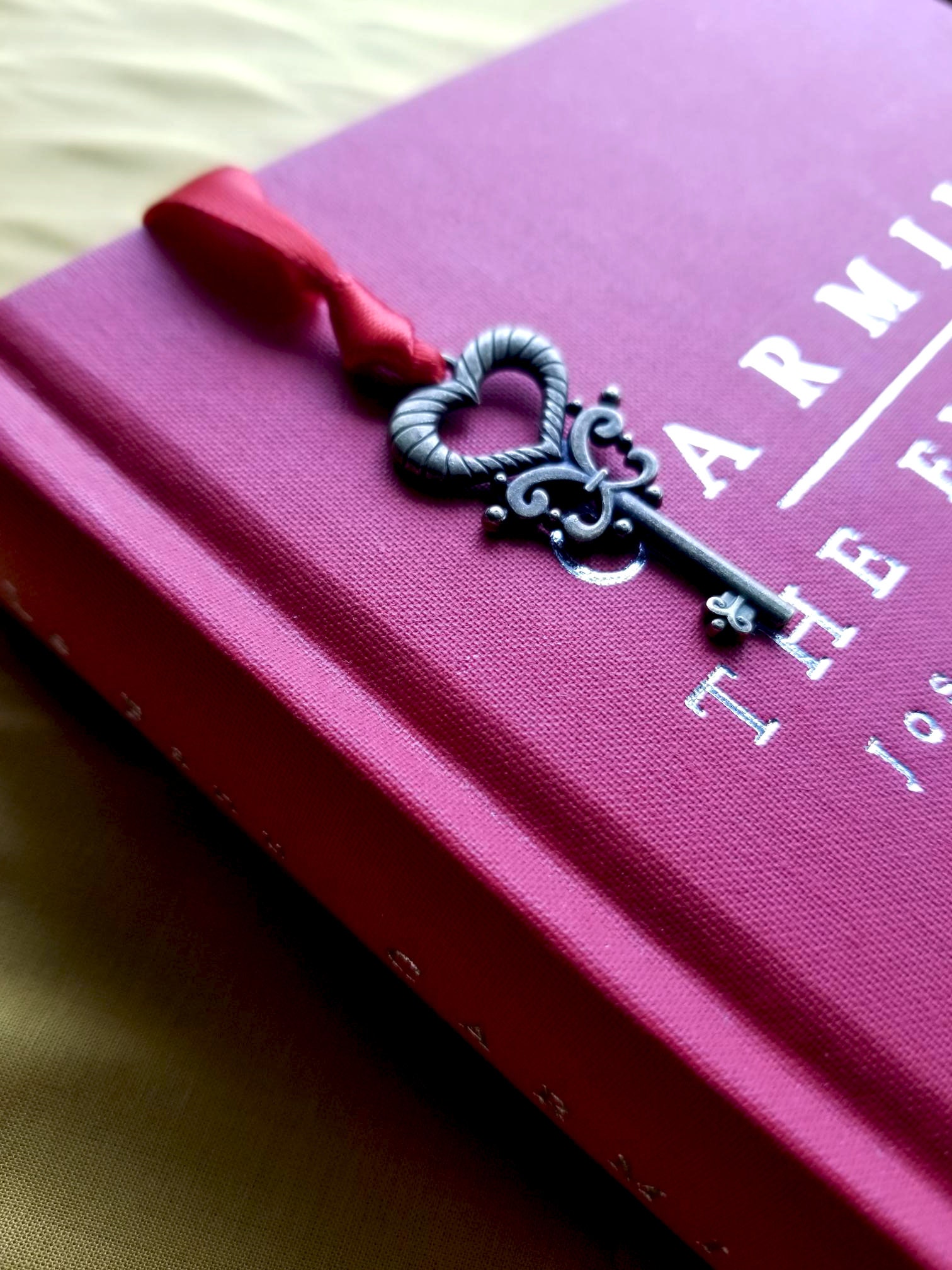 Skeleton Key Bookmark, Heart Shaped Key Bookmark, Bronze Key, Red Satin ...