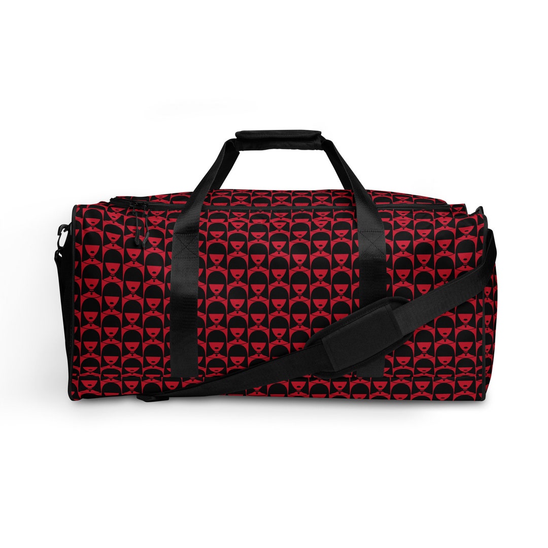 Gothic Girl Print Duffle Bag Edgy Pattern Red Weekender Bag With Strap ...