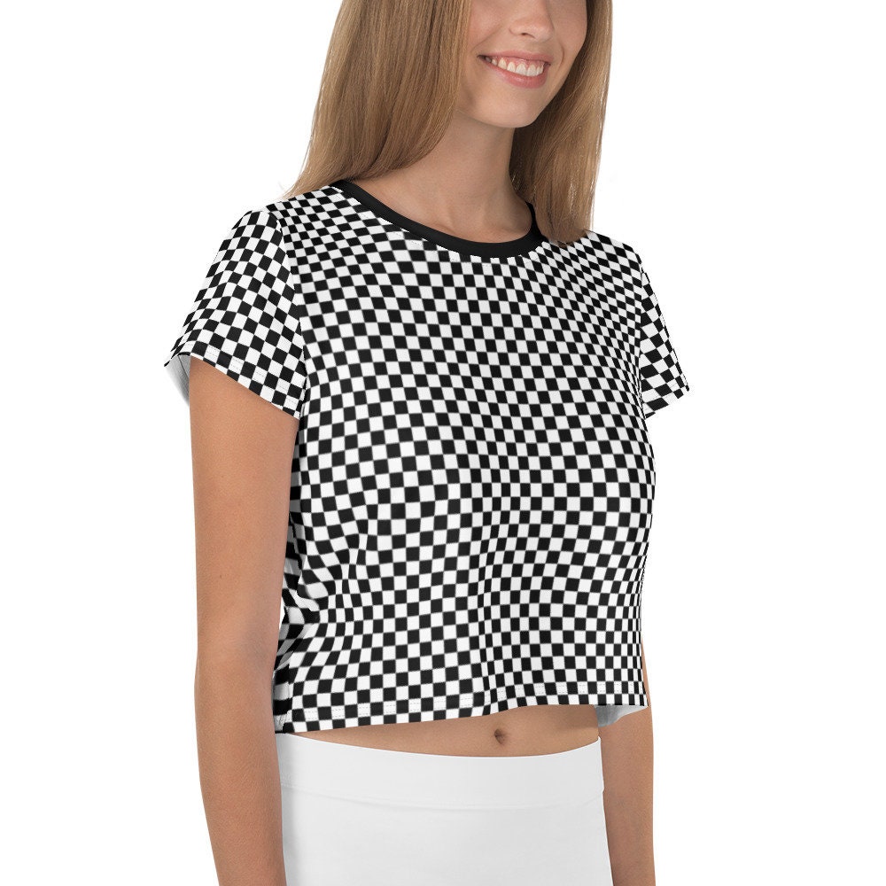 Checkered Crop Top Checkers Cropped Tee Black and White | Etsy