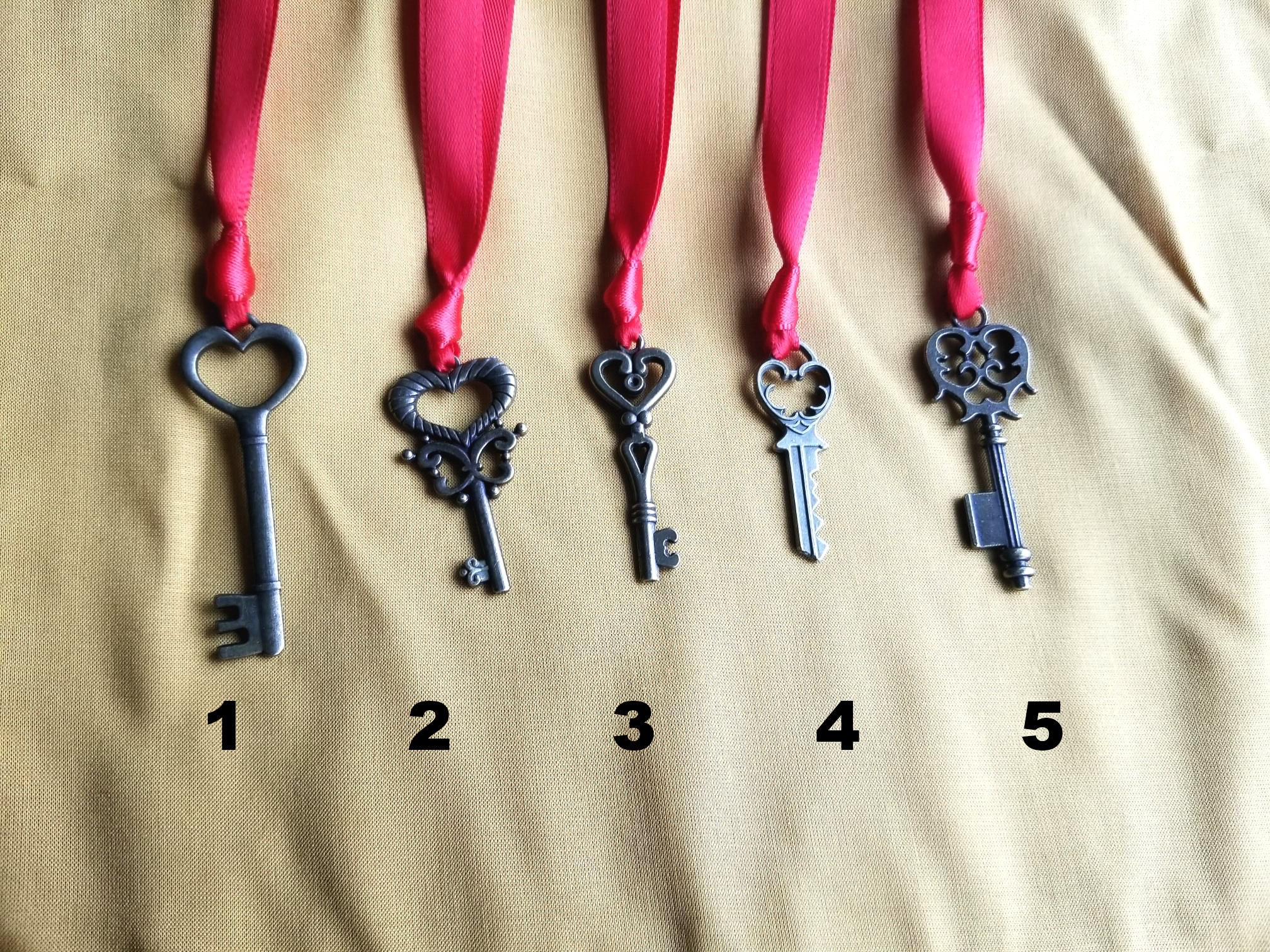 Skeleton Key Bookmark, Heart Shaped Key Bookmark, Bronze Key, Red Satin ...