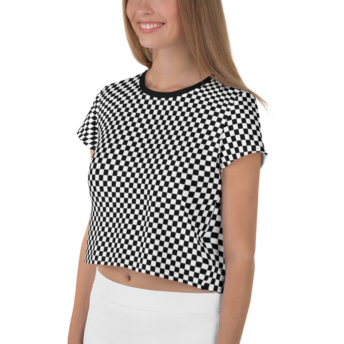 Checkered Crop Top Checkers Cropped Tee Black and White - Etsy