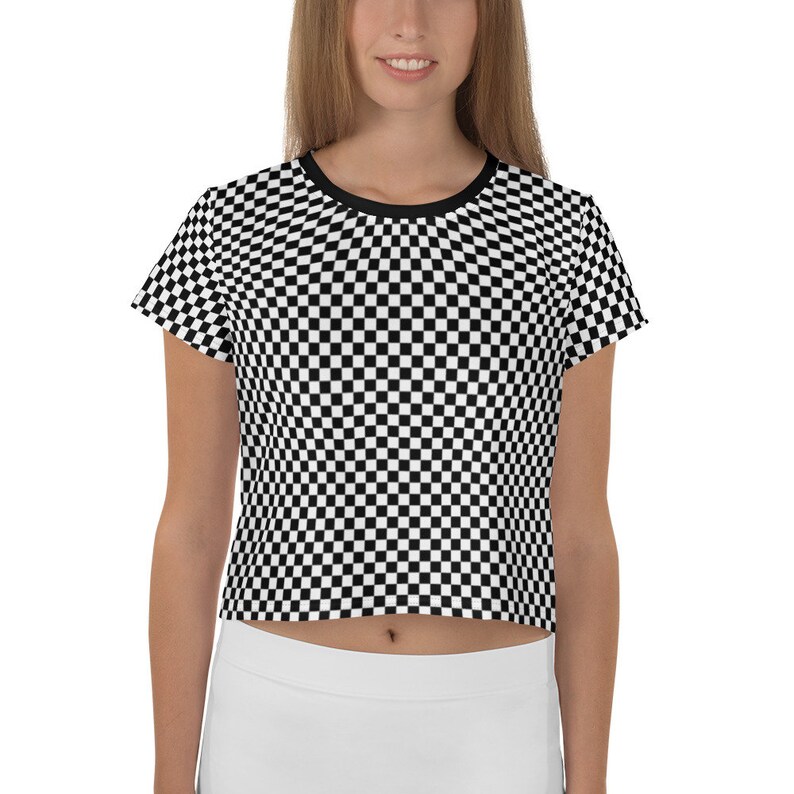 Checkered Crop Top Checkers Cropped Tee Black and White - Etsy