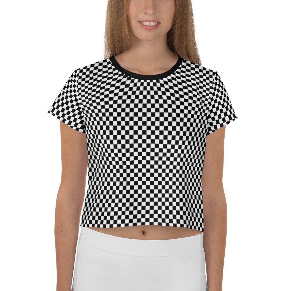 Checkered Crop Top Checkers Cropped Tee Black and White | Etsy