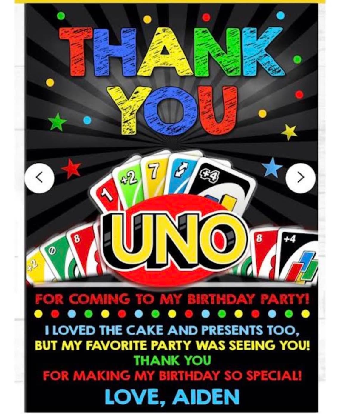 UNO BIRTHDAY THEME Invitation & Thank You Combo Delivered Fully ...
