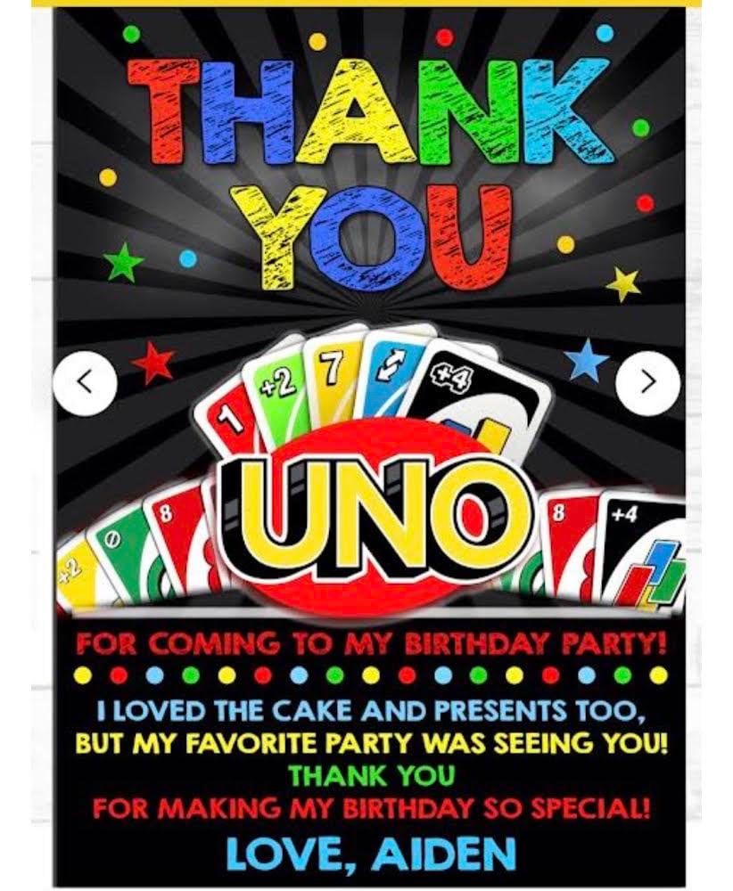 UNO BIRTHDAY THEME Invitation & Thank You Combo Delivered Fully ...