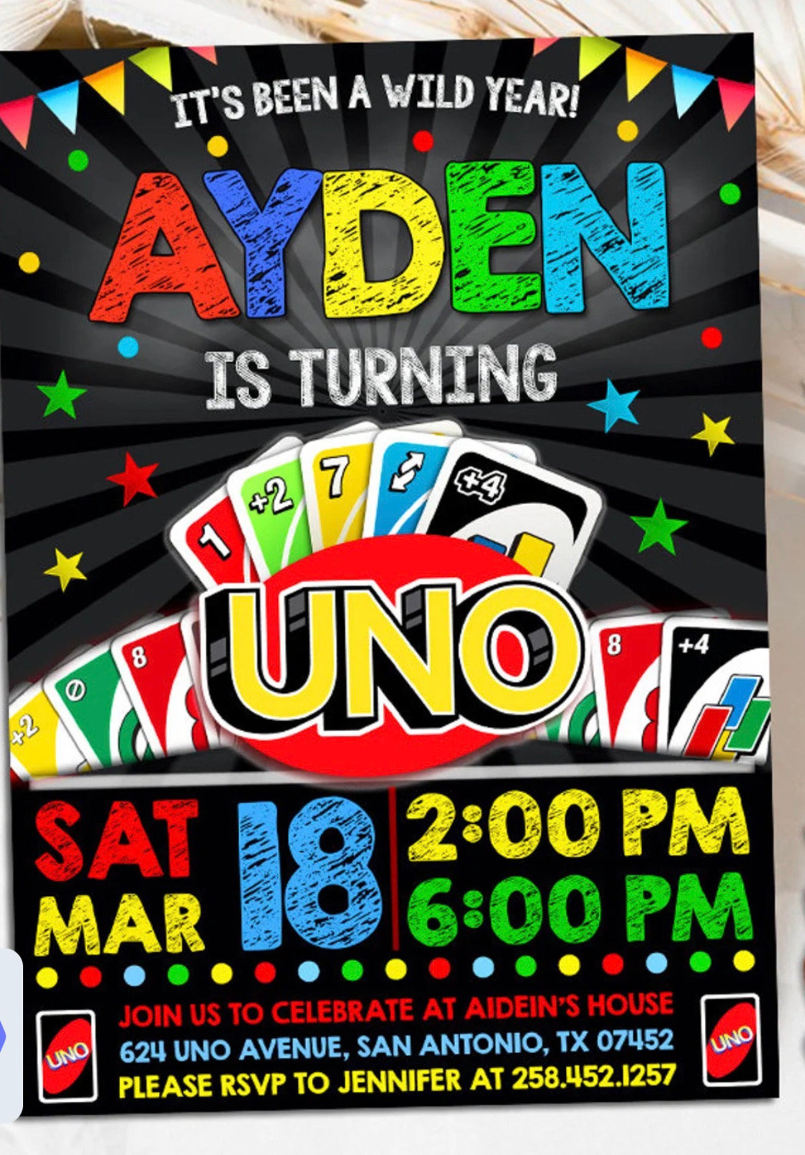 UNO BIRTHDAY THEME Invitation & Thank You Combo Delivered Fully ...