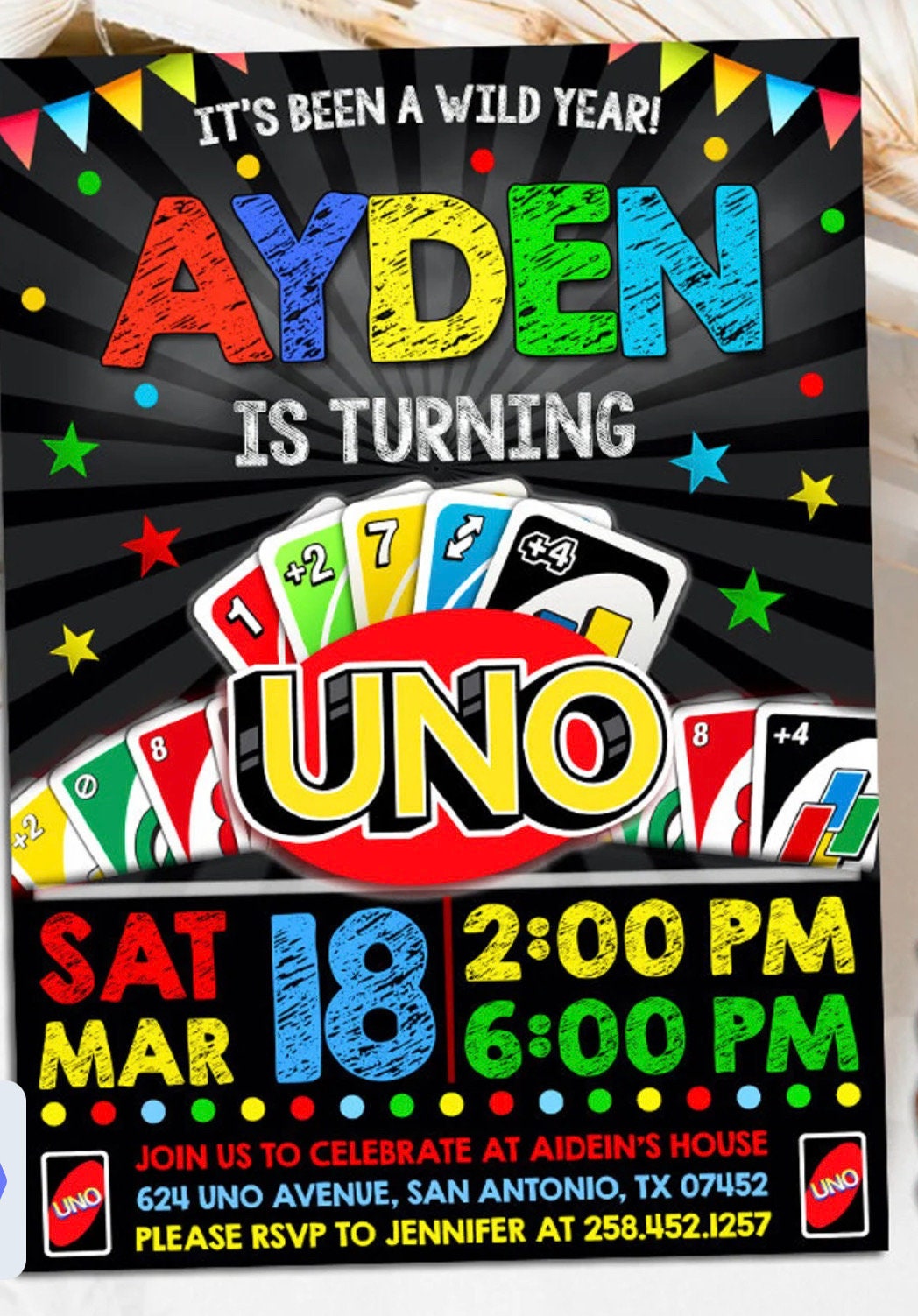UNO BIRTHDAY THEME Invitation & Thank You Combo Delivered Fully ...