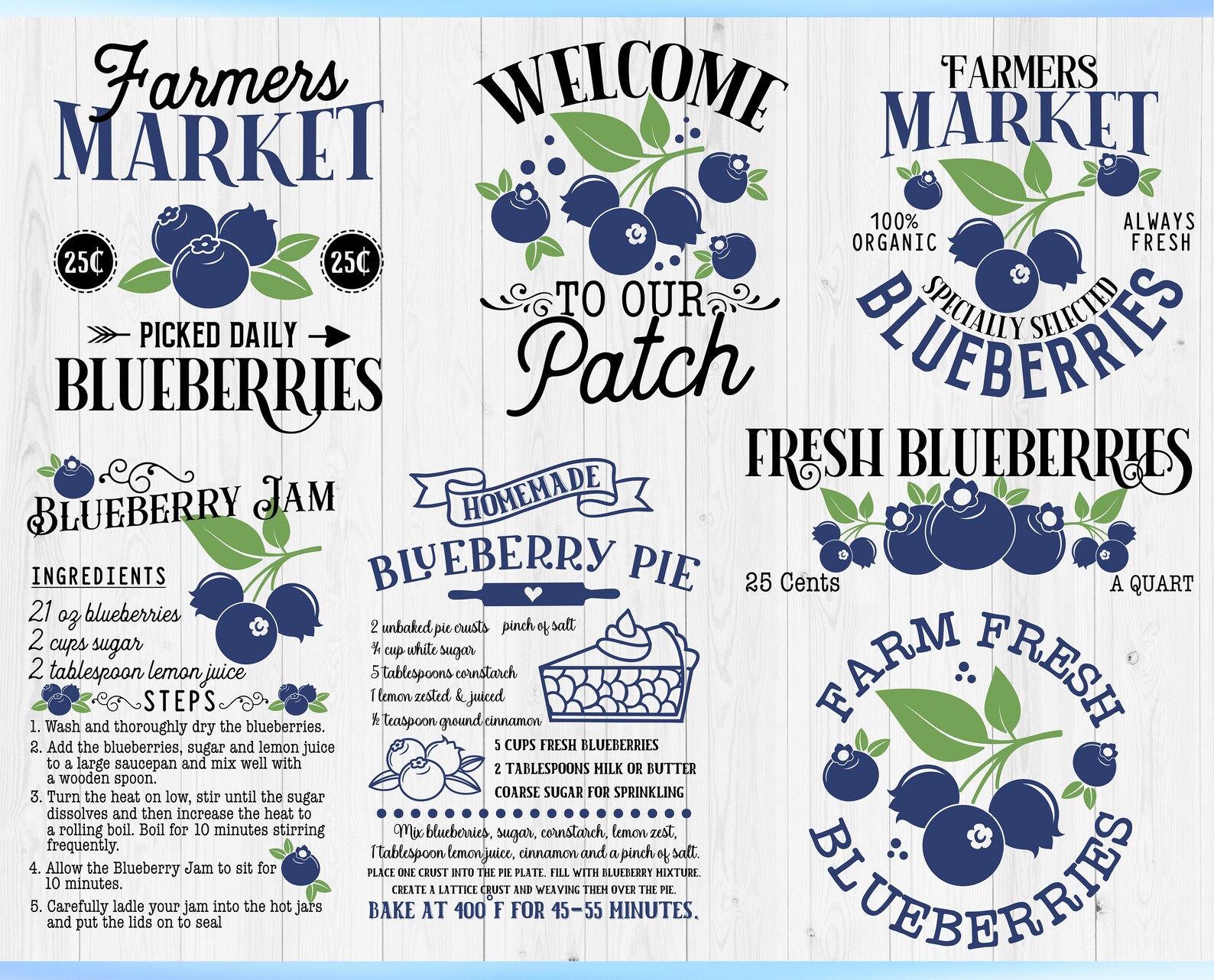 Blueberry Sign SVG Bundle, Farm Fresh Blueberries Svg, Local Blueberry ...