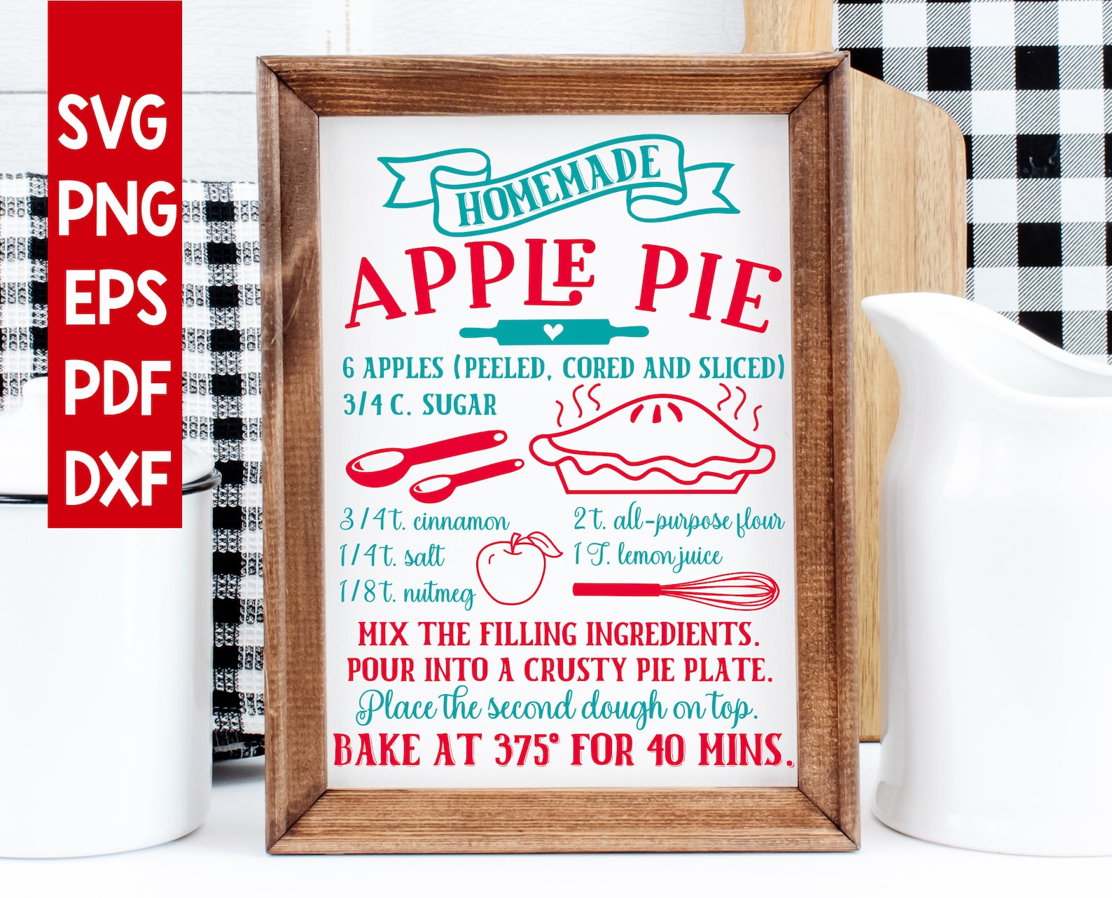 Apple Pie Recipe Svg,farmhouse Kitchen Svg,apple Pie Recipe Cut File ...