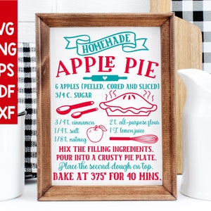 Apple Pie Recipe Svg,farmhouse Kitchen Svg,apple Pie Recipe Cut File ...