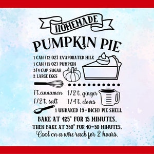 Pumpkin Pie Recipe Svg,farmhouse Kitchen Svg,pumpkin Pie Recipe Cut ...