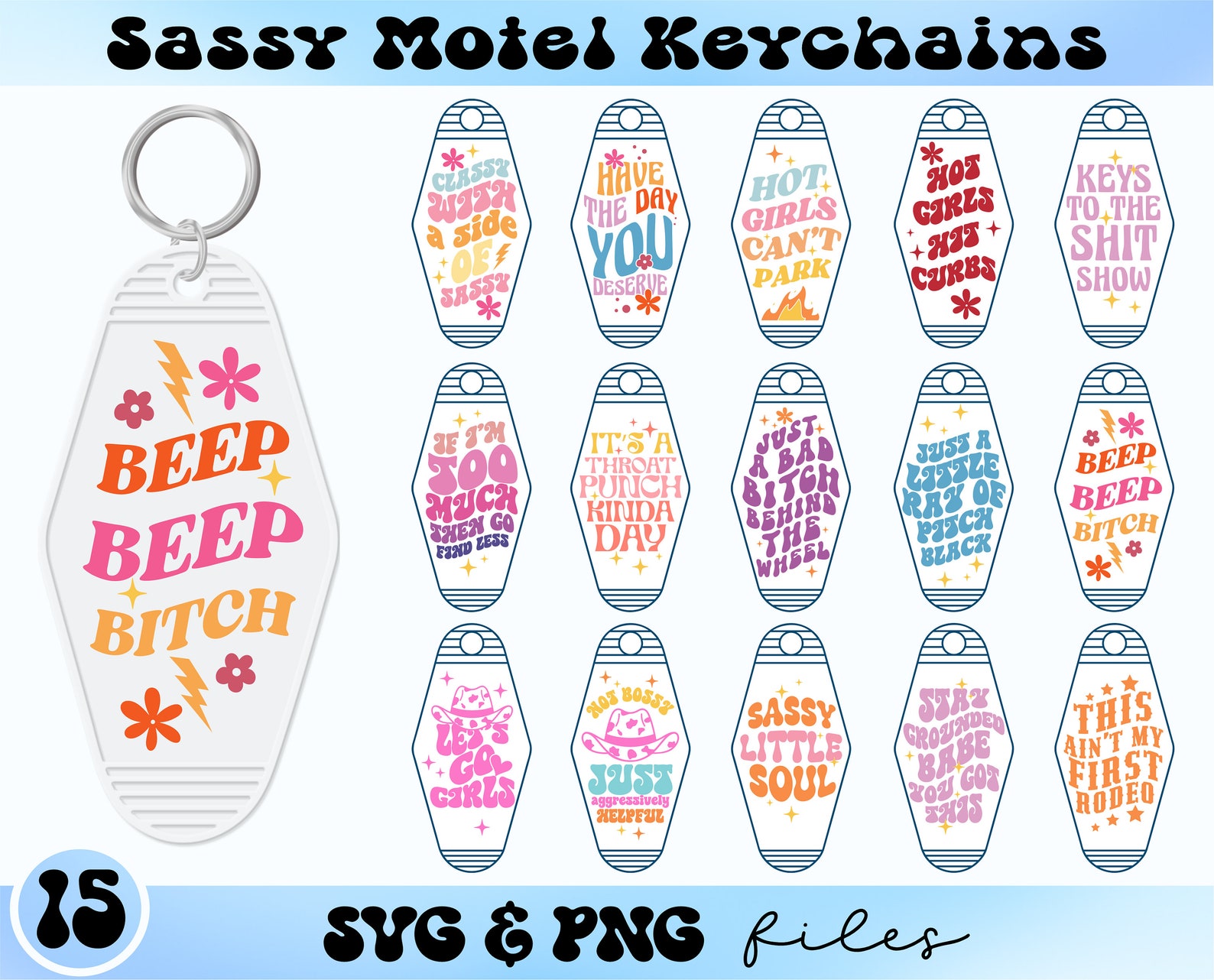 Sassy Motel Keychain SVG Bundle, Funny Motel Keychain Svg, Retro Hotel ...