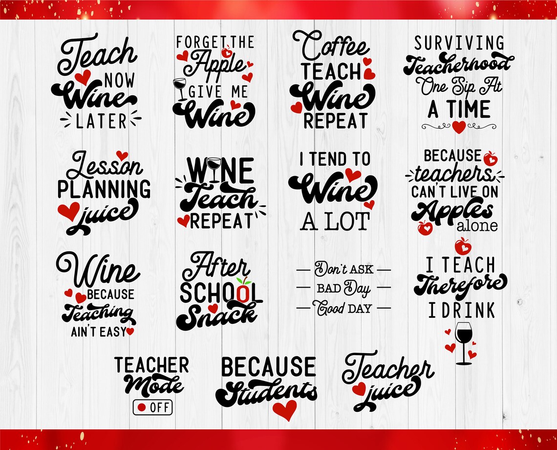 Teacher Wine Glass Svg Bundle Teacher Wine Svg After School - Etsy