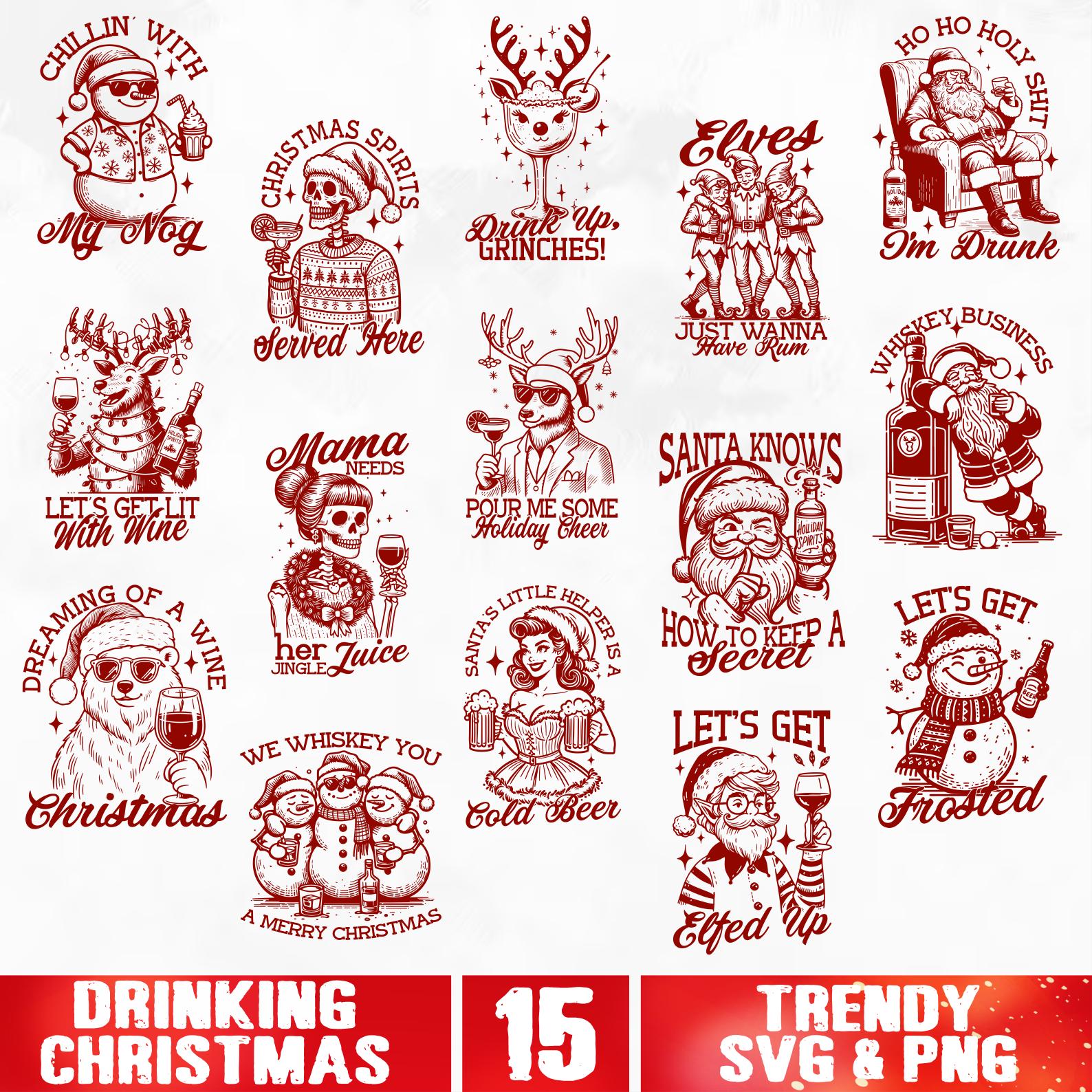 Drinking Christmas SVG Bundle, Funny Wine Christmas Svg, Retro ...