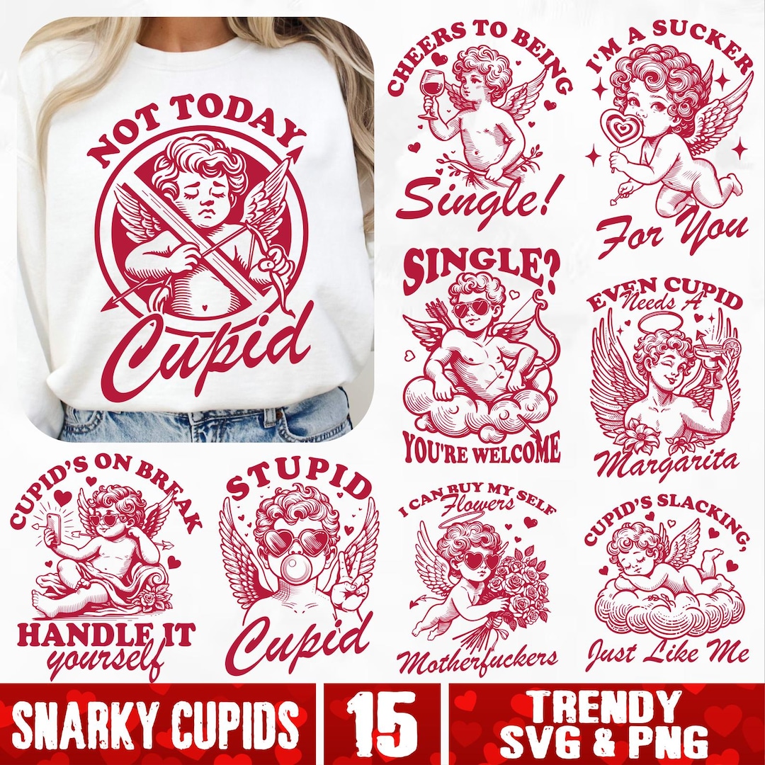 Snarky Cupid SVG Bundle, Retro Sarcastic Vday Svg, Trendy Funny Cupid ...