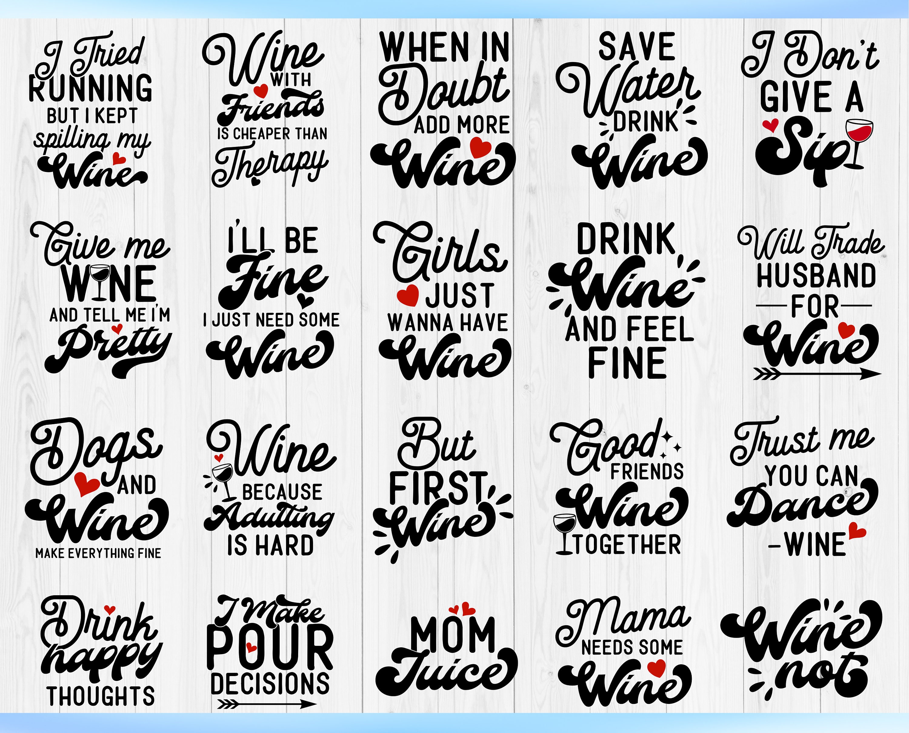 Wine Svg Bundle Wine Glass Sayings Svg Wine Quotes Svg Etsy