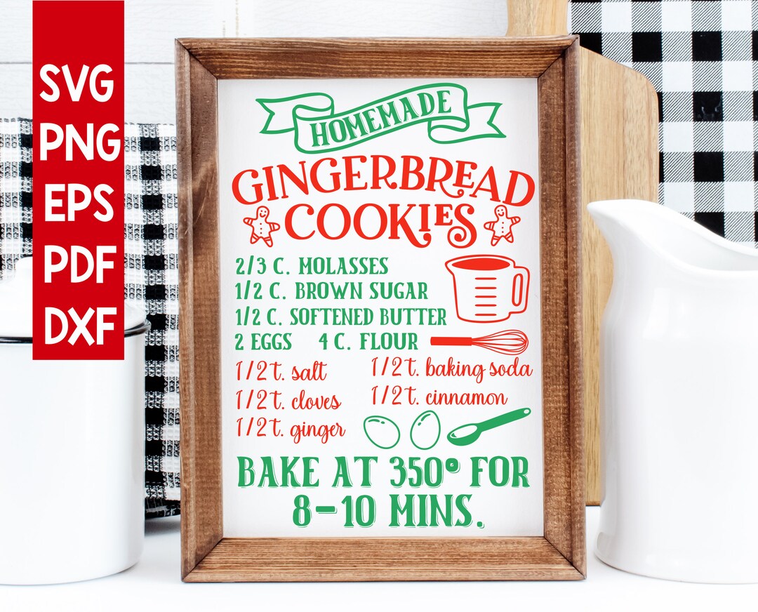 Gingerbread Cookie Recipe Svg, Farmhouse Kitchen Svg, Gingerbread ...