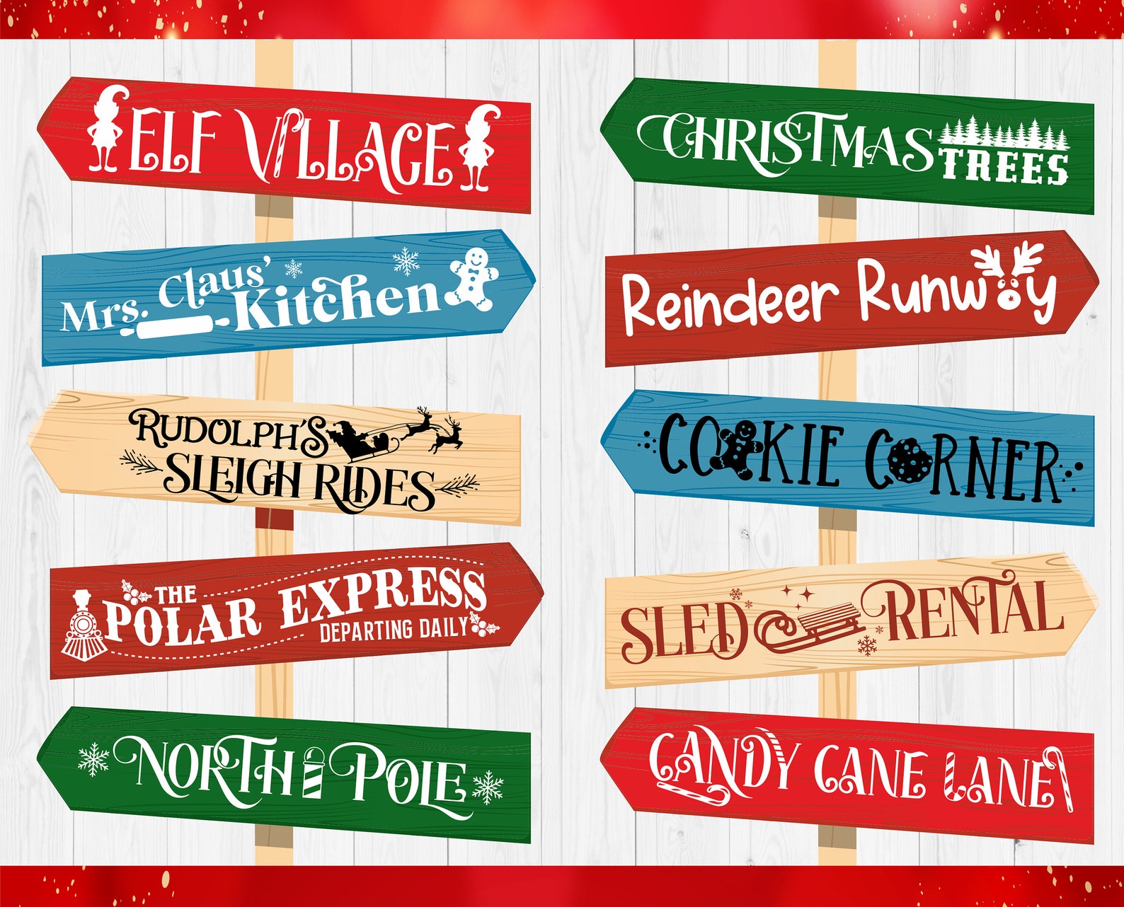 Christmas Direction Post Signs Svg Bundle, Christmas Directional Post ...