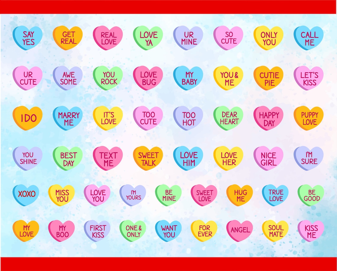 Conversation Hearts Svg,candy Heart Svg,candy Hearts With Sayings Svg ...