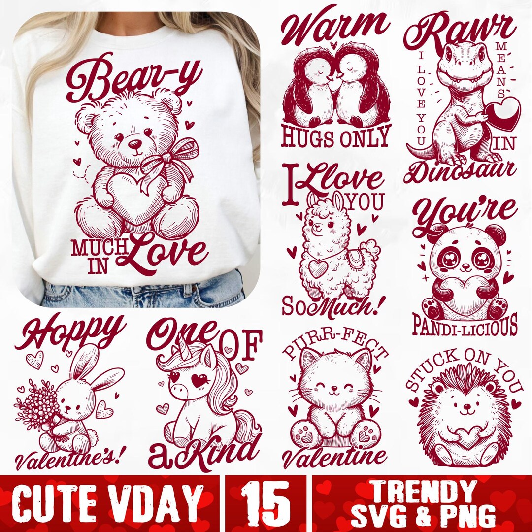 Cute Valentine's Day SVG Bundle, Funny Animal Happy Valentines Day Svg ...