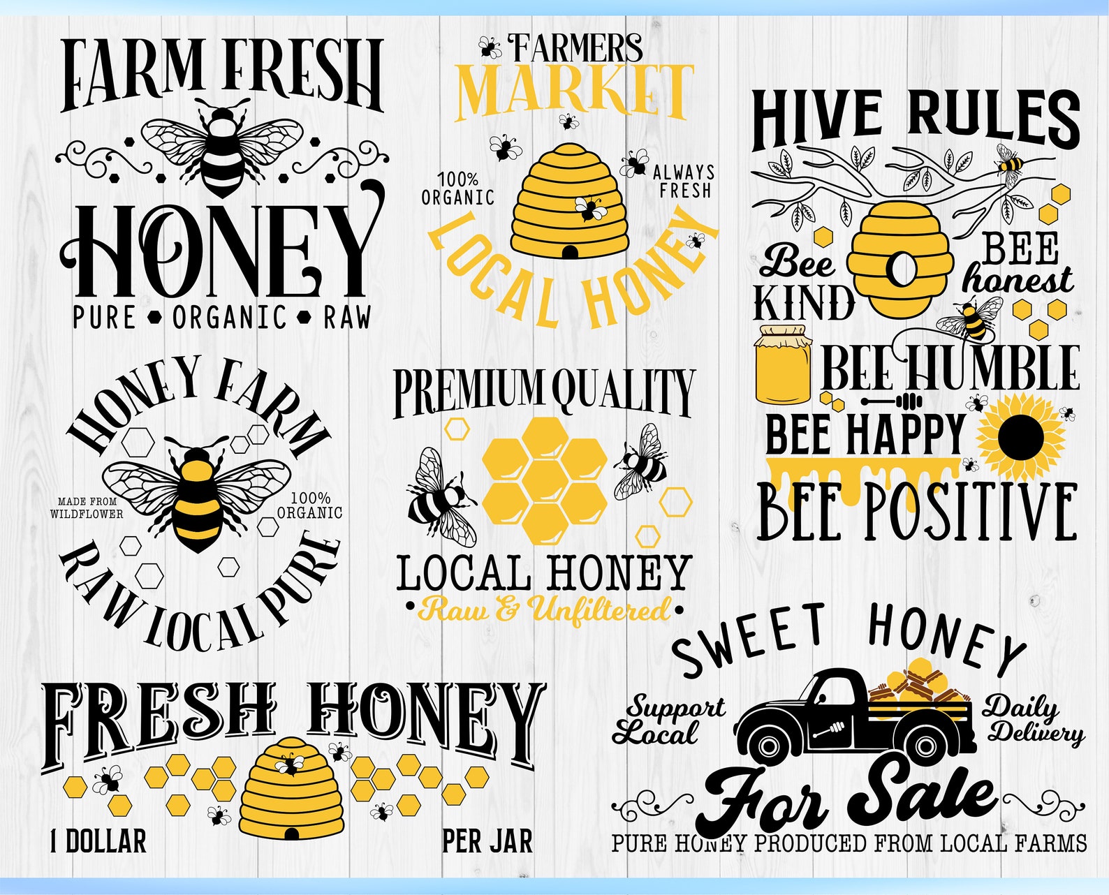 Honey Sign SVG Bundle, Farmhouse Sign Svg, Farm Fresh Honey Svg, Bumble ...