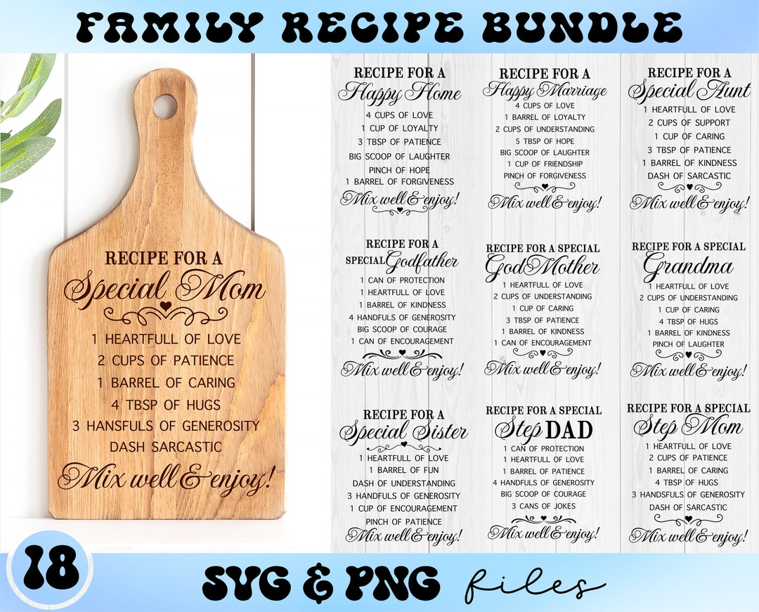 Family Recipe SVG Bundle, Cutting Board Svg, Recipe for Love Svg ...