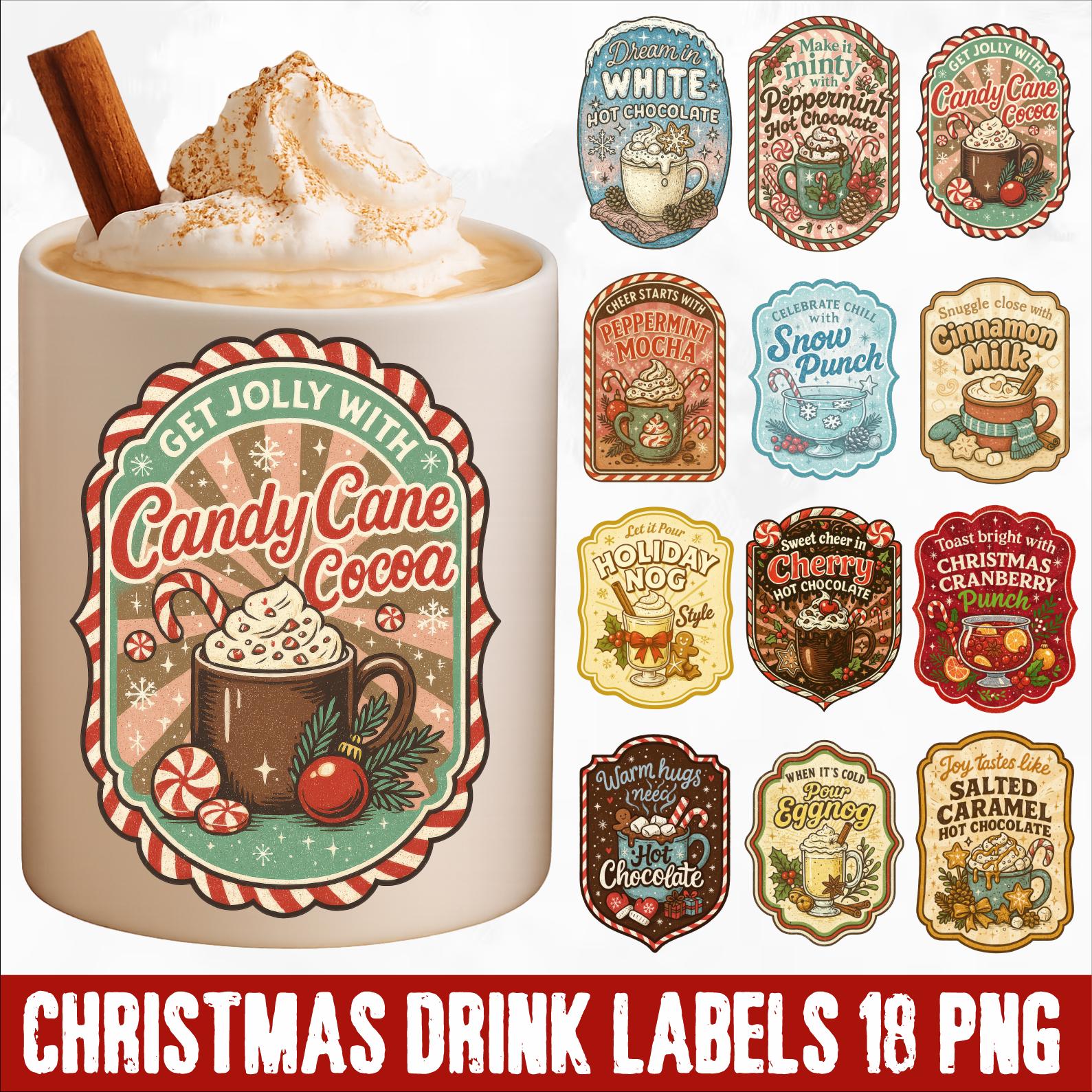 Christmas Drink Labels PNG Bundle, Holiday Cocoa and Coffee Stickers ...