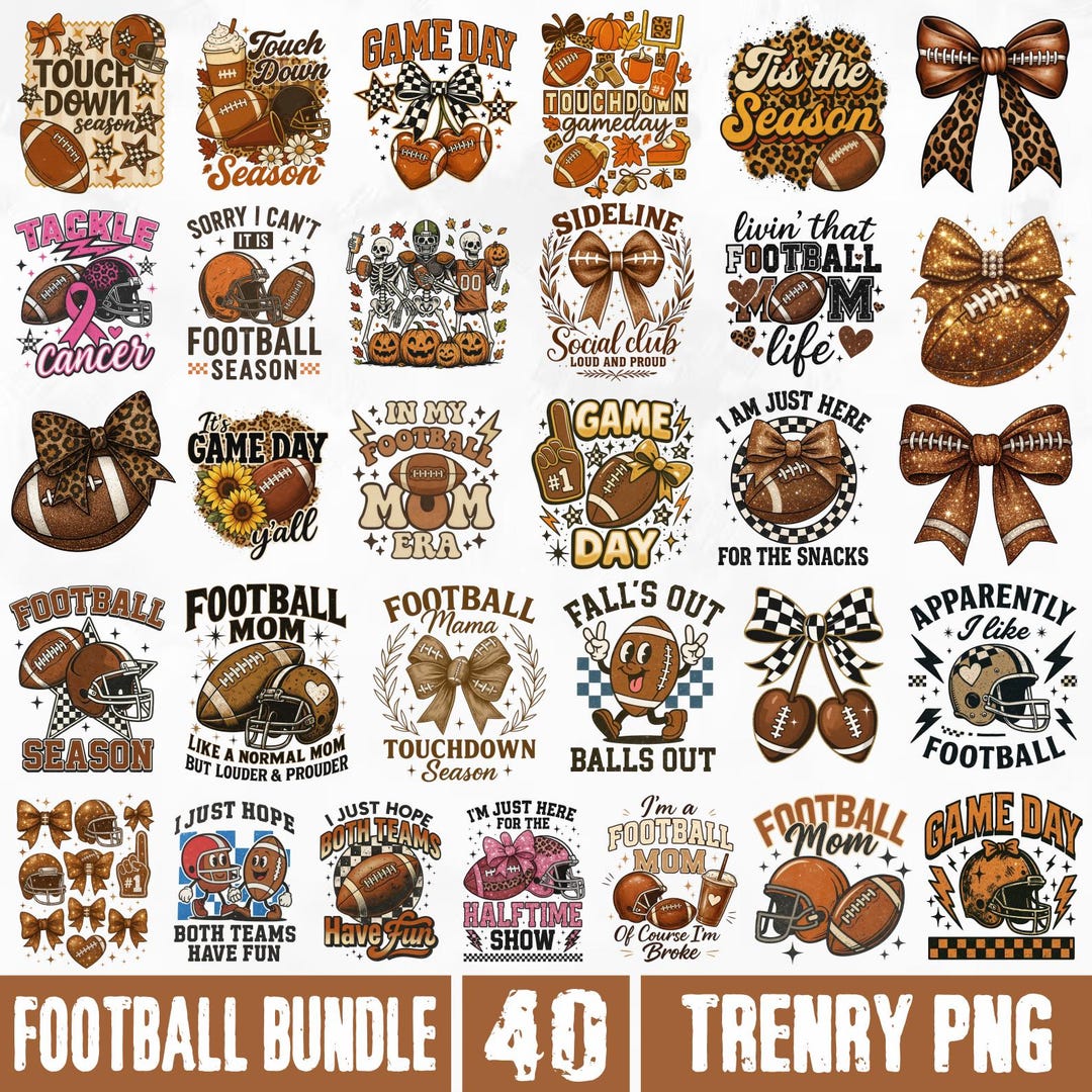 Football PNG Bundle, Game Day Football Mom Retro Fall Sports Png, Funny ...