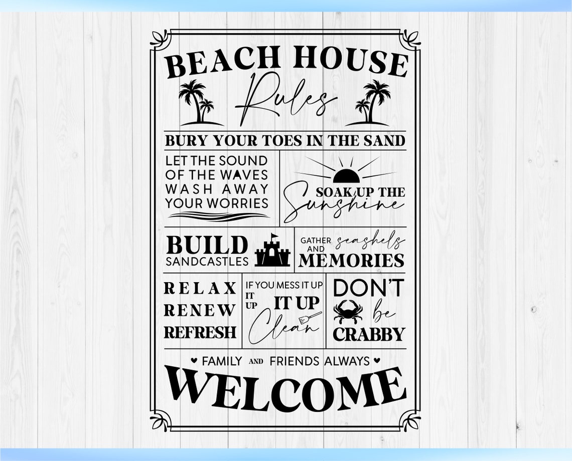 Beach House Rules Svg, Beach House Sign Svg,rustic Sign Svg,beach House ...