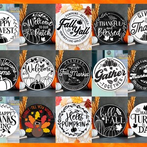 Fall Round Sign Svg Bundle, Thanksgiving Round Door Hanger Svg, Autumn ...
